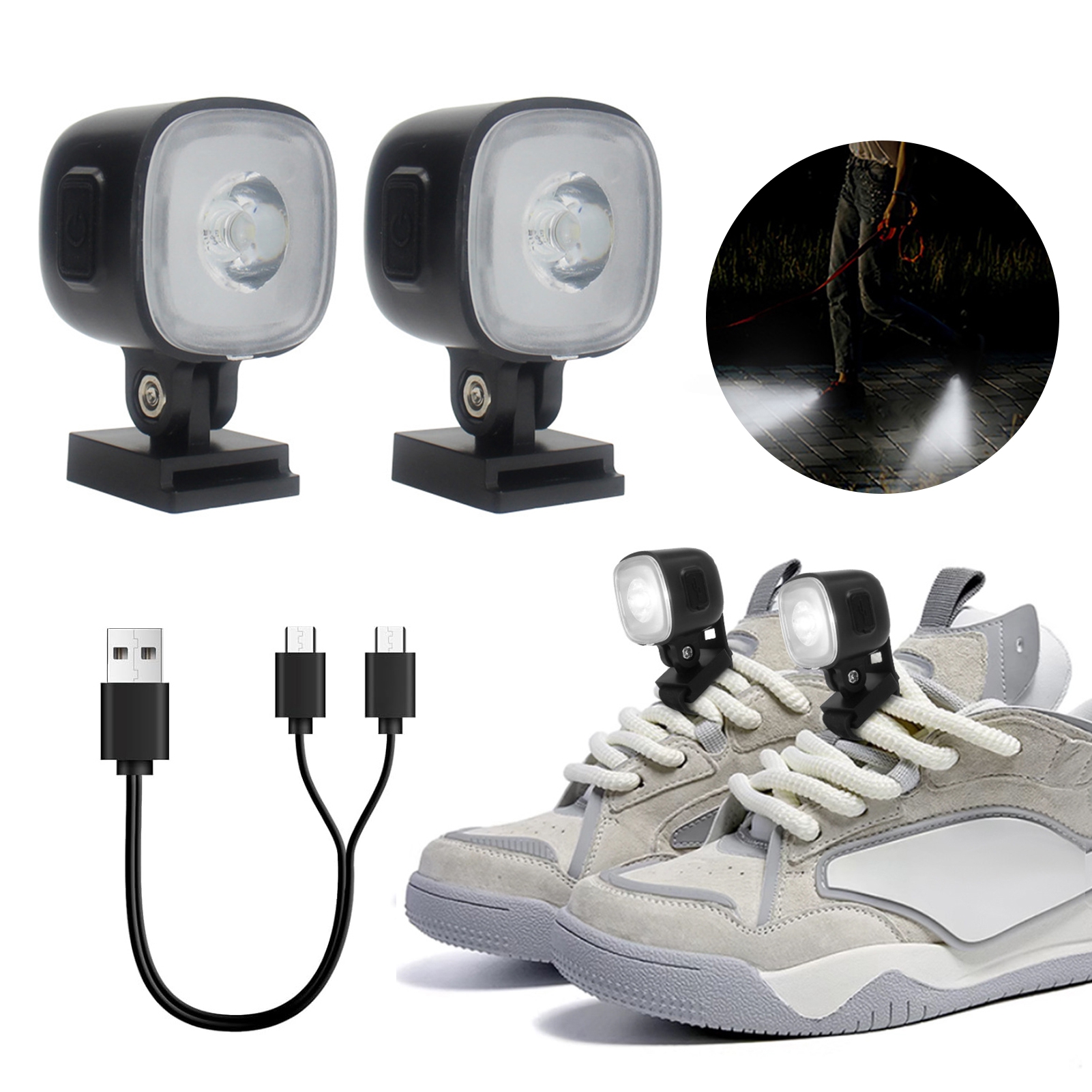 HZLXW 1 Pair LED Shoe Lights Rechargeable Headlights Waterproof High ...