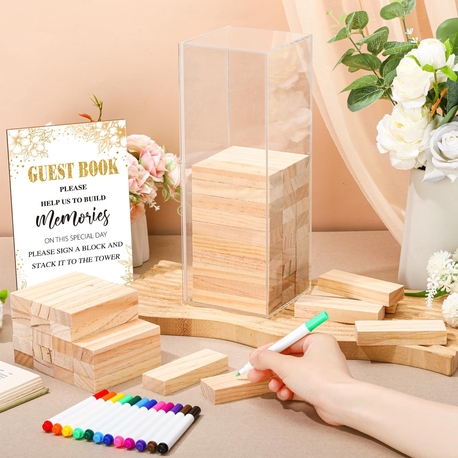 HZLXW 1 Set Wedding Guestbook Alternative Wooden Block with Transparent ...
