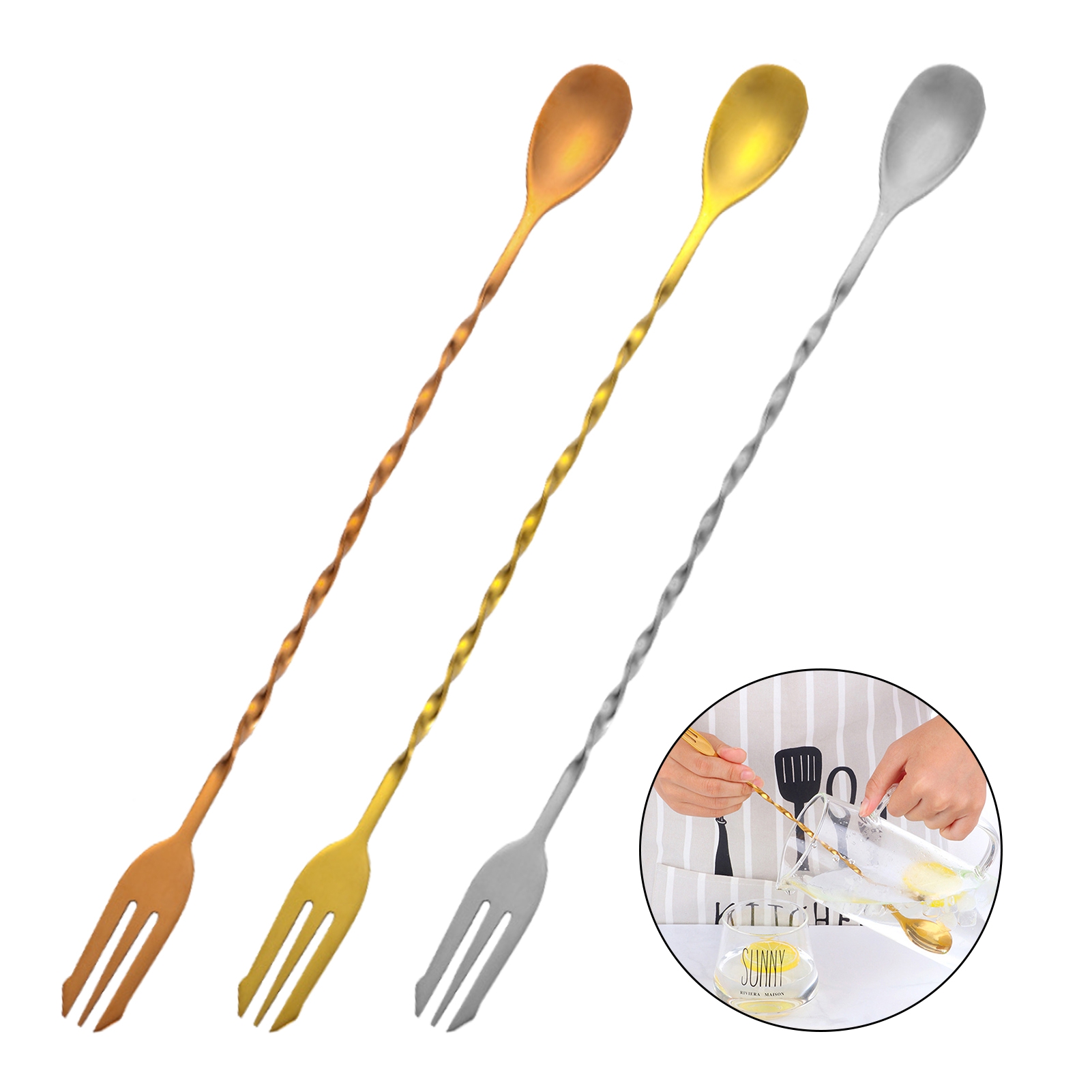 HZLXW 2 Pcs Cocktail Bar Spoon Stirring Bar Mixing Long Spoon Double ...