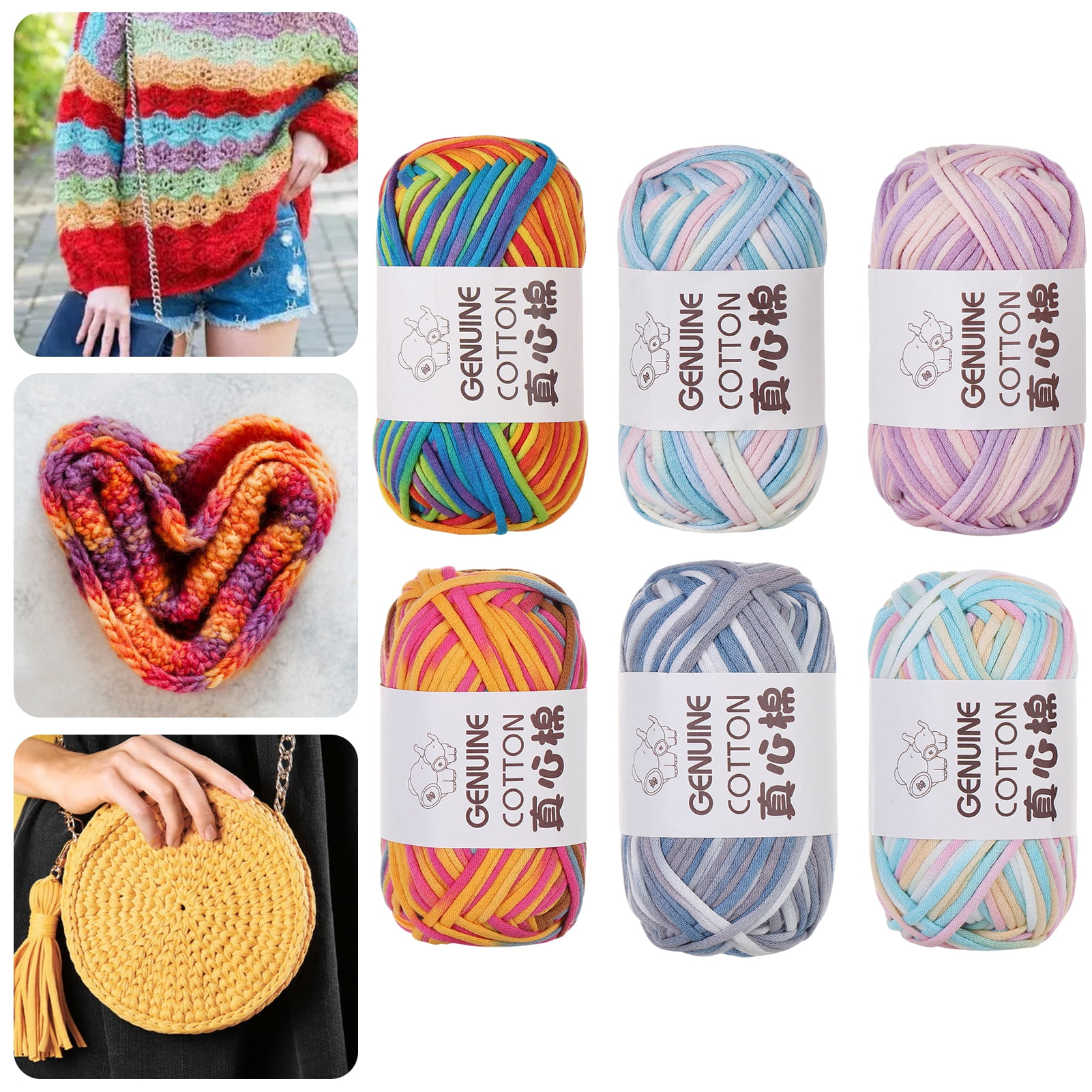 HZLXW 2 Pcs Crochet Yarn Rainbow Color Handwoven Knitting Crocheting ...
