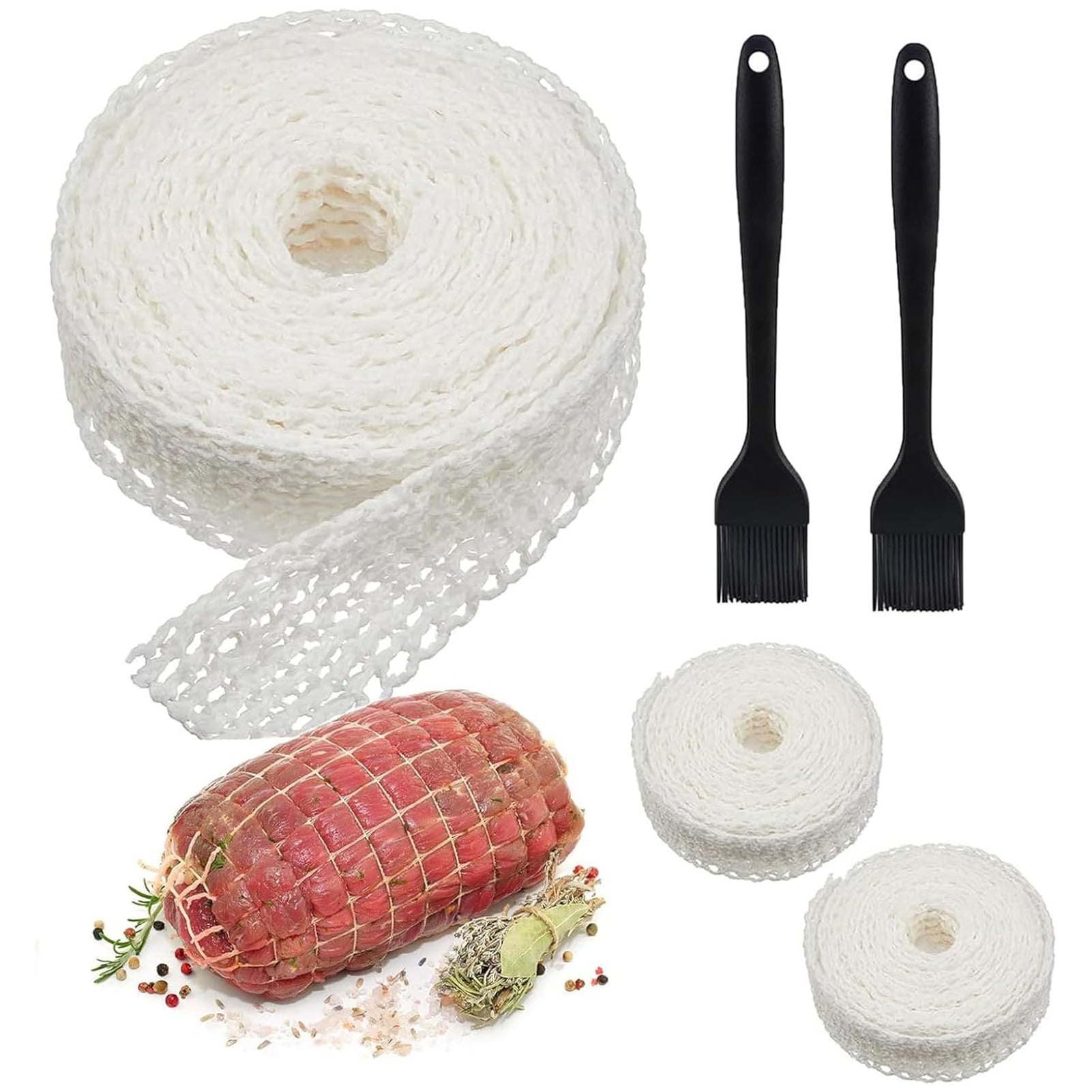 HZLXW 2 Rolls 2m Meat Netting Roll with Silicone Brushes Meat Poultry ...
