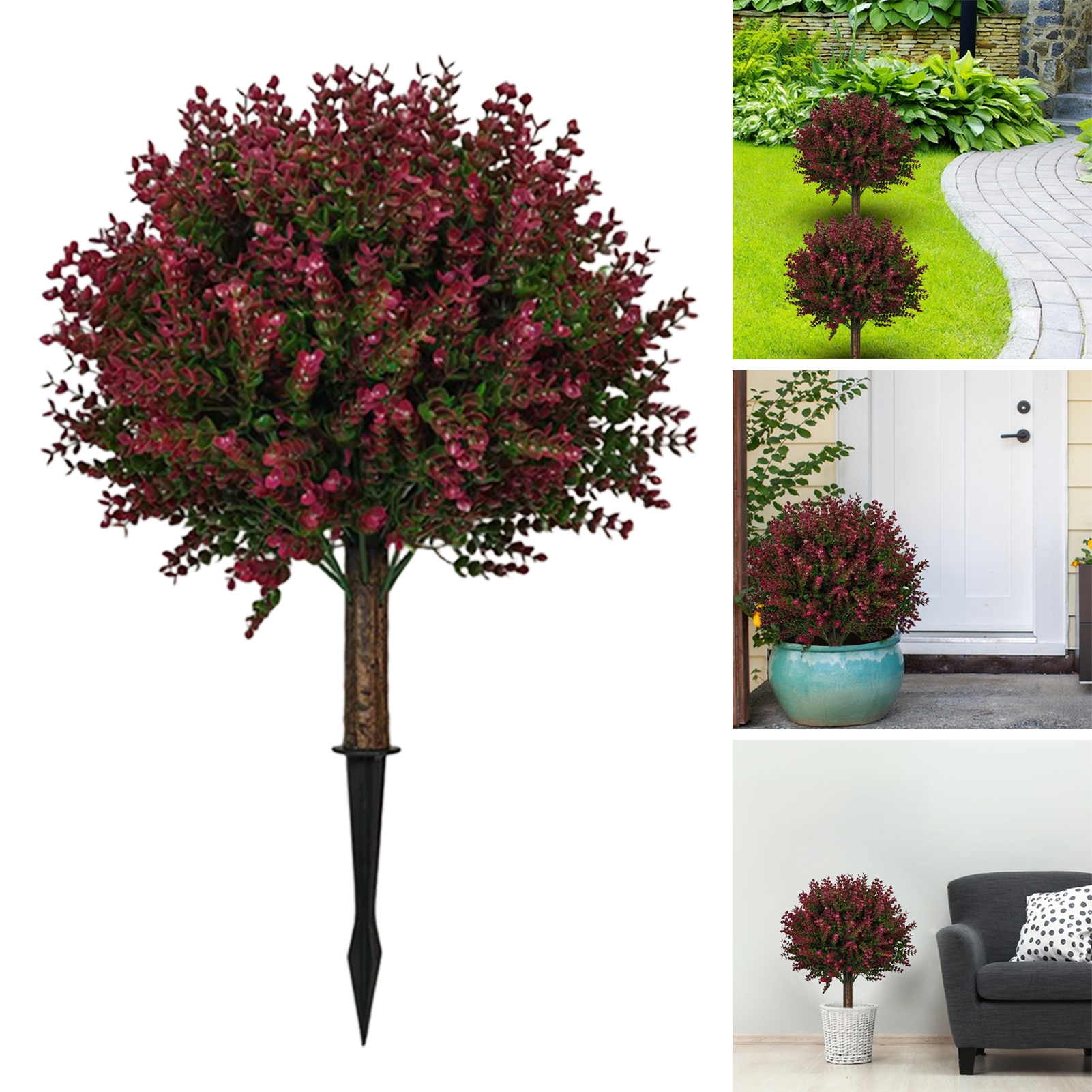 HZLXW 23" Artificial Topiary Ball Faux Rose Boxwood Tree with Ground ...