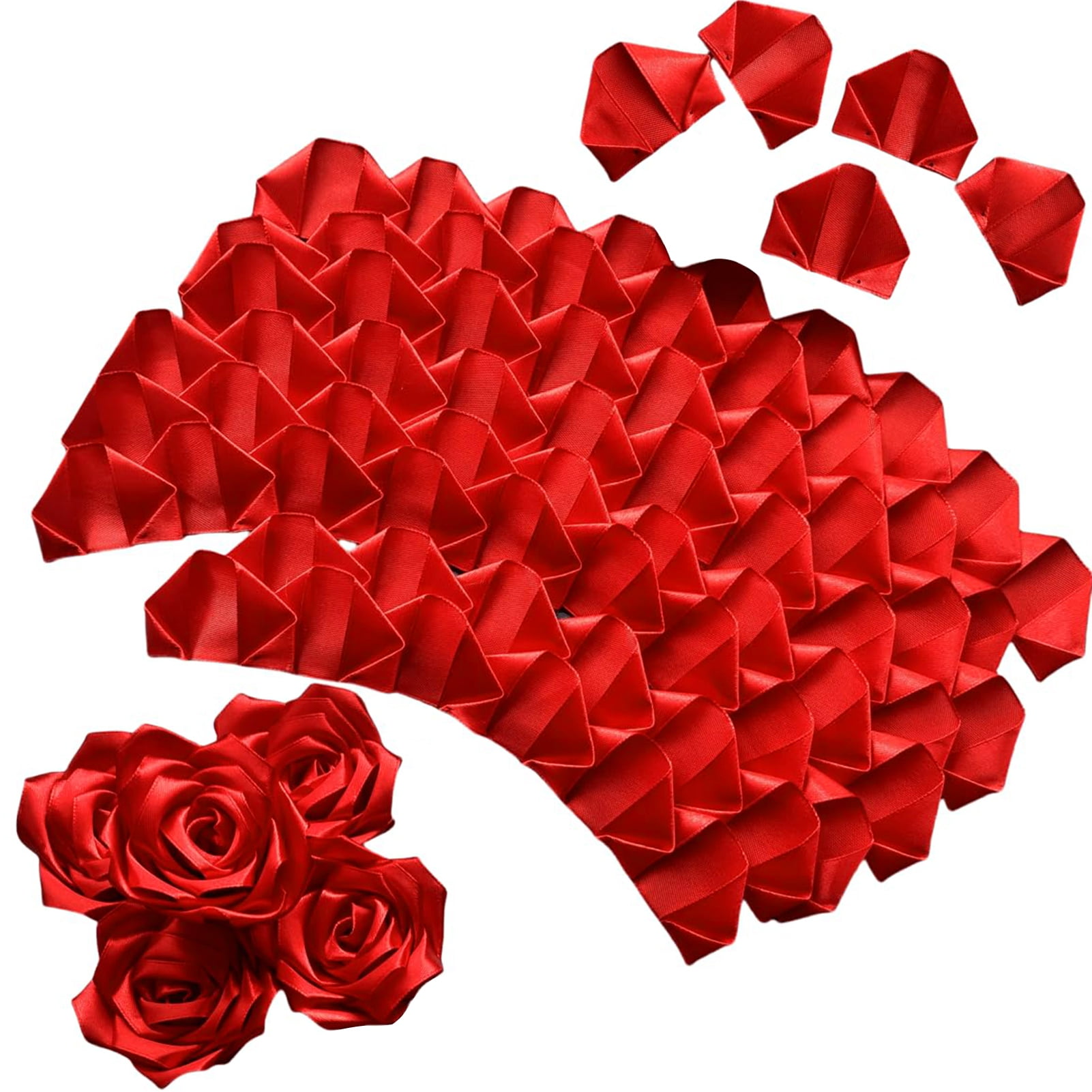 HZLXW 273 Pcs Pre-made Satin Ribbon Rose Petals Handmade Half-Finished ...