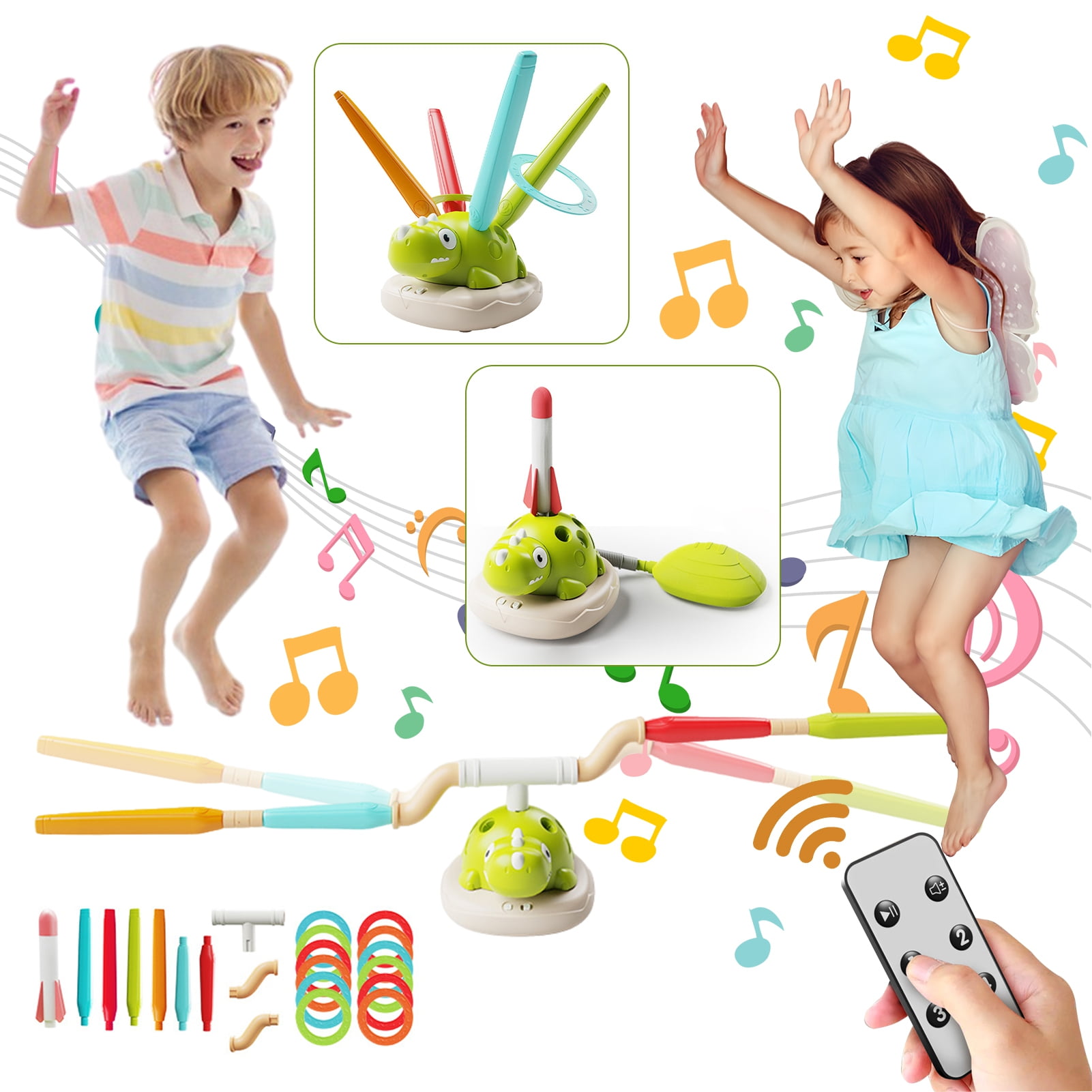 HZLXW 3 in 1 Musical Jump Toy Ring Toss Game Stomping Rocket Launcher ...