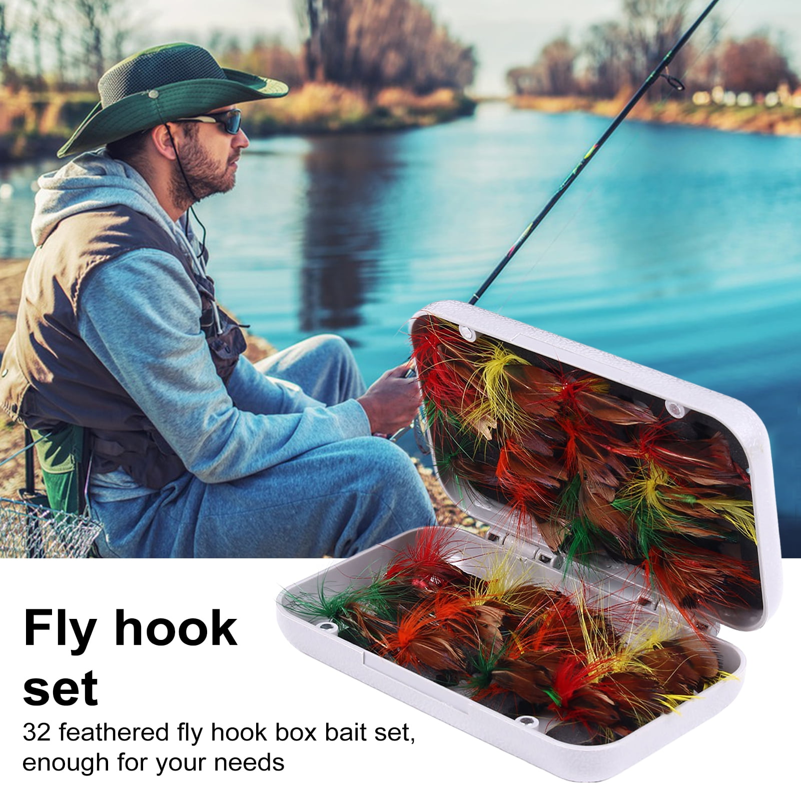 HZLXW 32Pcs/Box Fly Fishing Lure with Metal Sharp Hook Colorful Feather ...