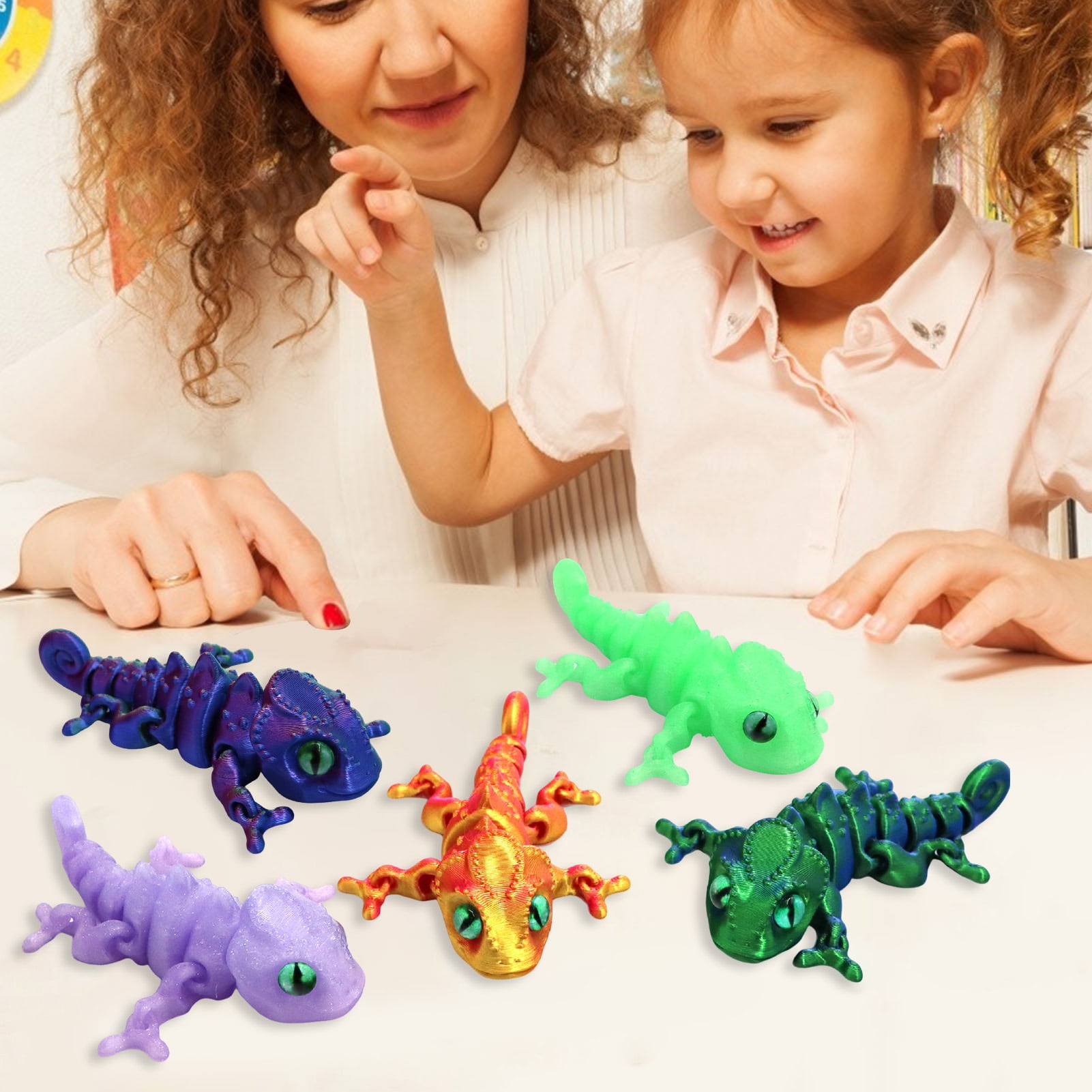 HZLXW 3D Printed Chameleon Figurine Movable Joints Mini Lizard Figure ...