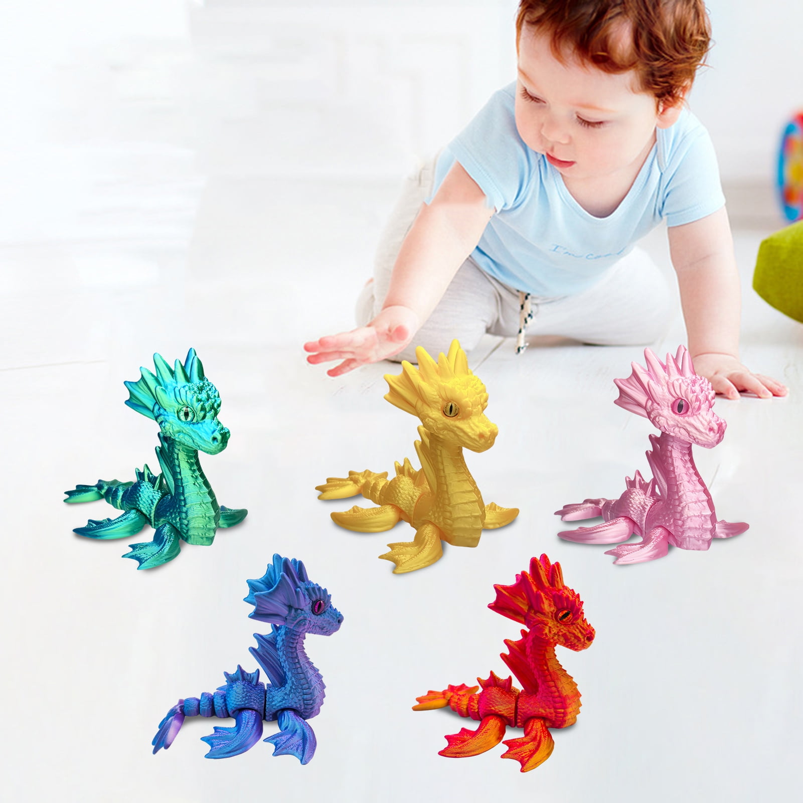 HZLXW 3D Printed Sea Dragon Figurine Movable Joints Dragon Figure Mini ...