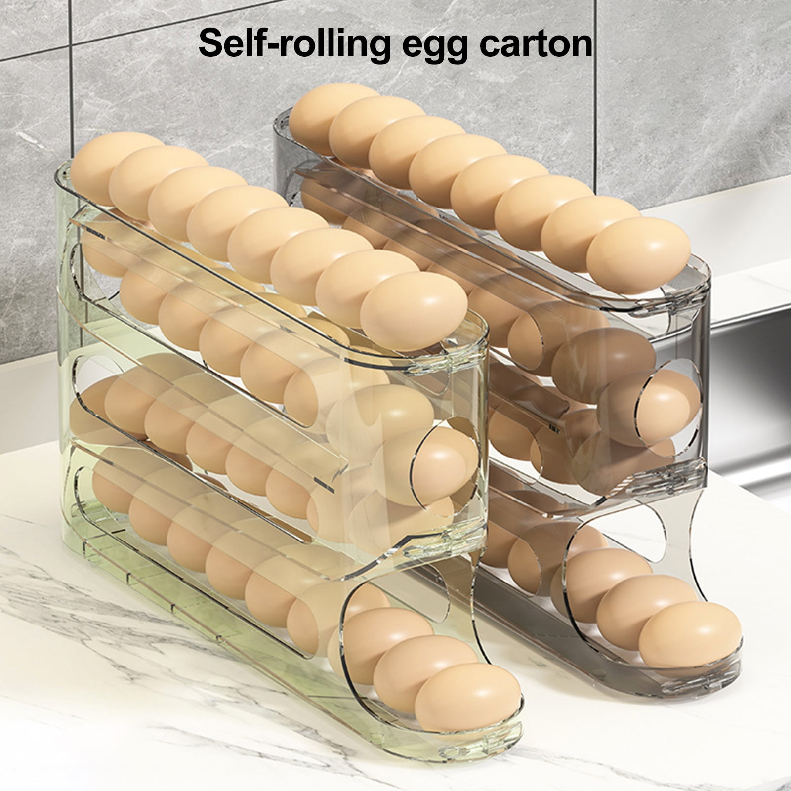 HZLXW 4 Tiers Fridge Egg Holder Food Grade Automatic Rolling Egg ...