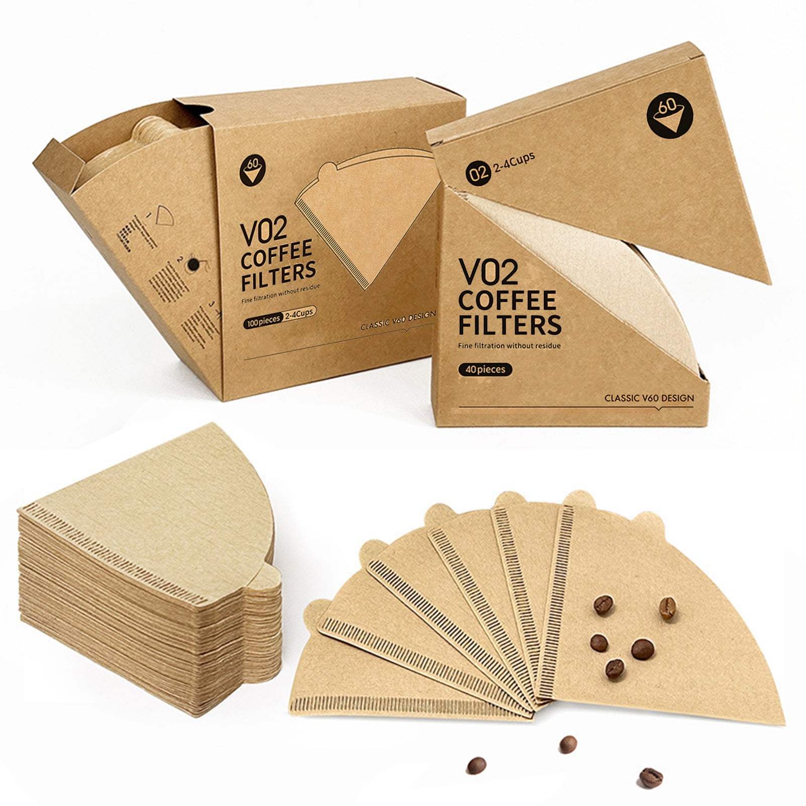 HZLXW 40/100Pcs Cone Coffee Filter Paper for 1-4 Cups V-shaped Design ...