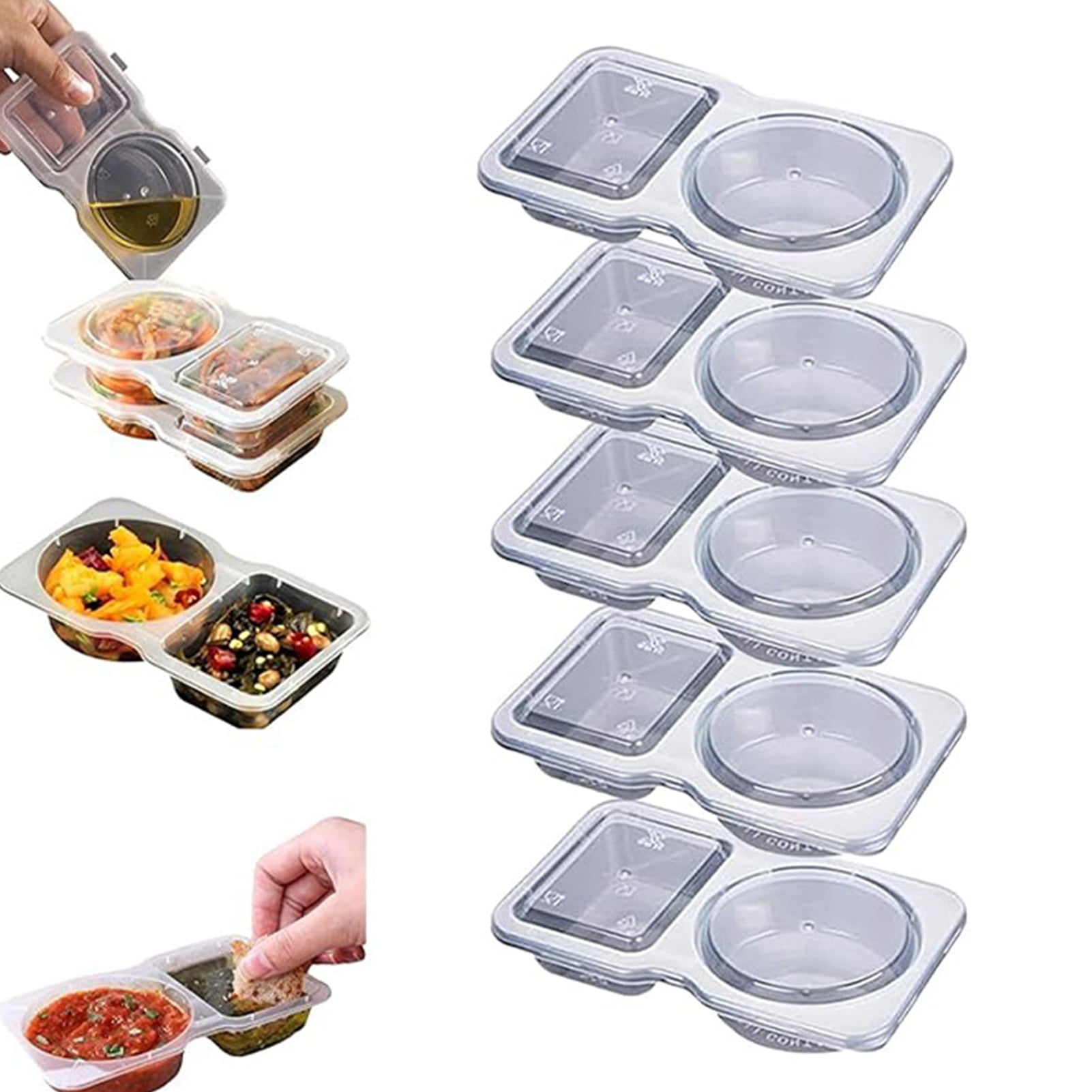 HZLXW 5/30Pcs Dual Compartment Sauce Containers Food-Grade Reusable ...
