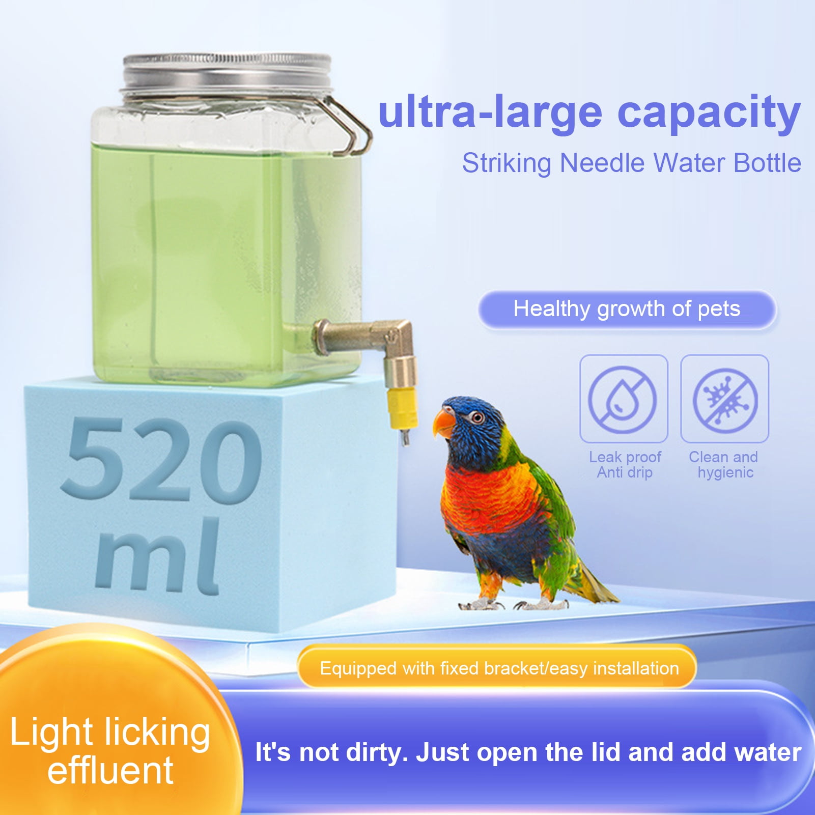 HZLXW 520ML Bird Drinker Large Capacity Good Sealing Hassle-Free Installation Easy-to-Clean Bird ...