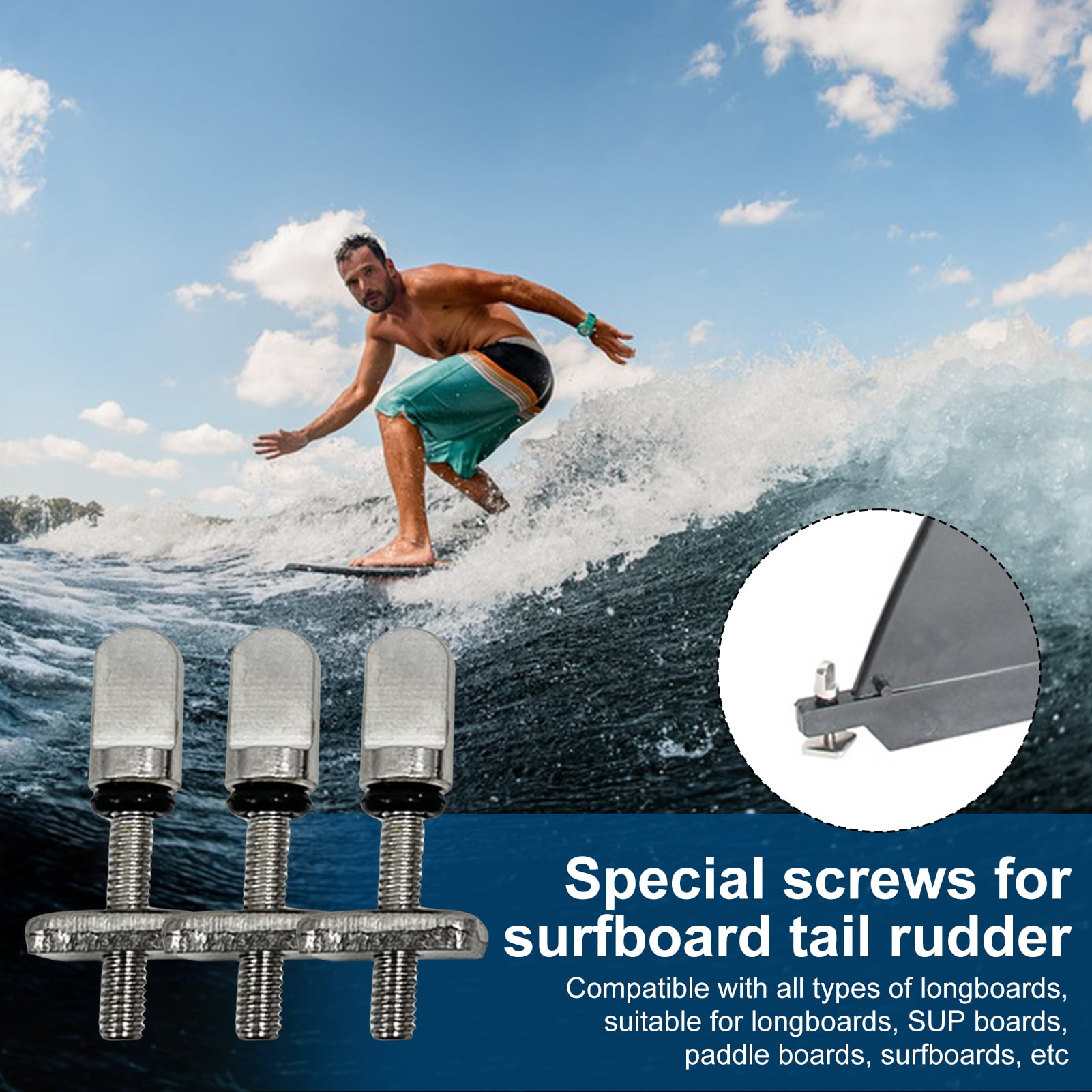 HZLXW 6/8/10Pcs Surfboard Fin Screws Stainless Steel SUP Surf Thumb Fin ...