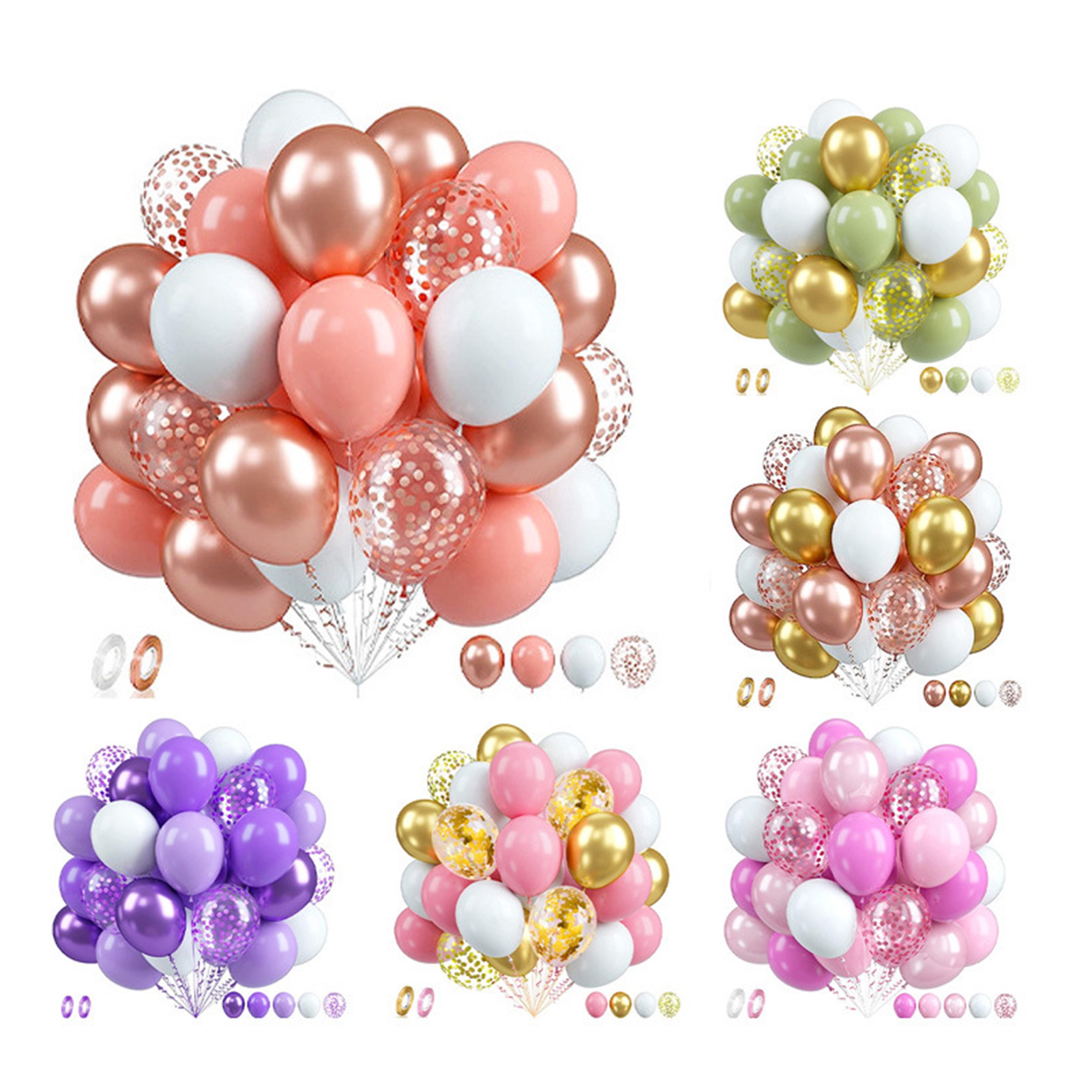 HZLXW 60Pcs Party Balloons 12 Inch Metallic Latex Confetti Balloons ...