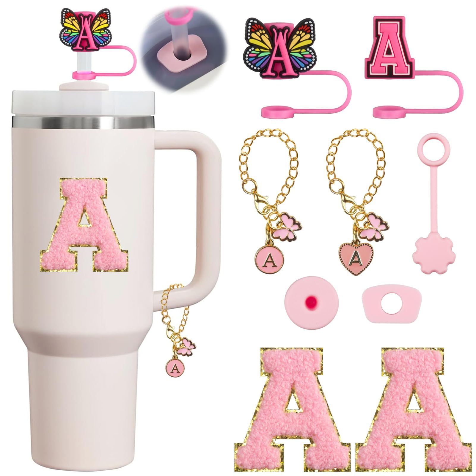 HZLXW 9Pcs Portable Straw Stopper Set Letter Butterfly Design Cup ...