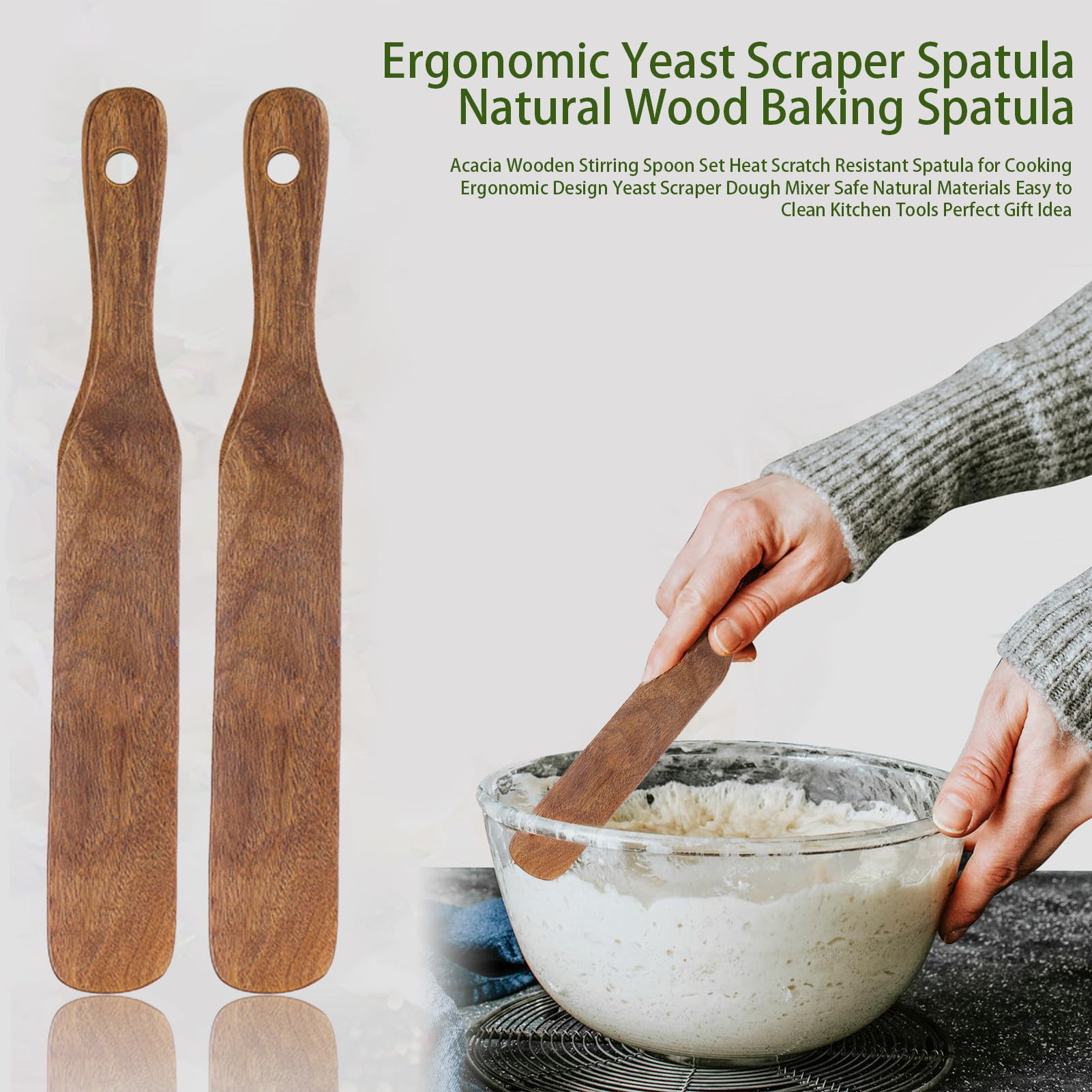 HZLXW Acacia Wooden Stirring Spoon Sourdough Spatula Heat Resistant ...