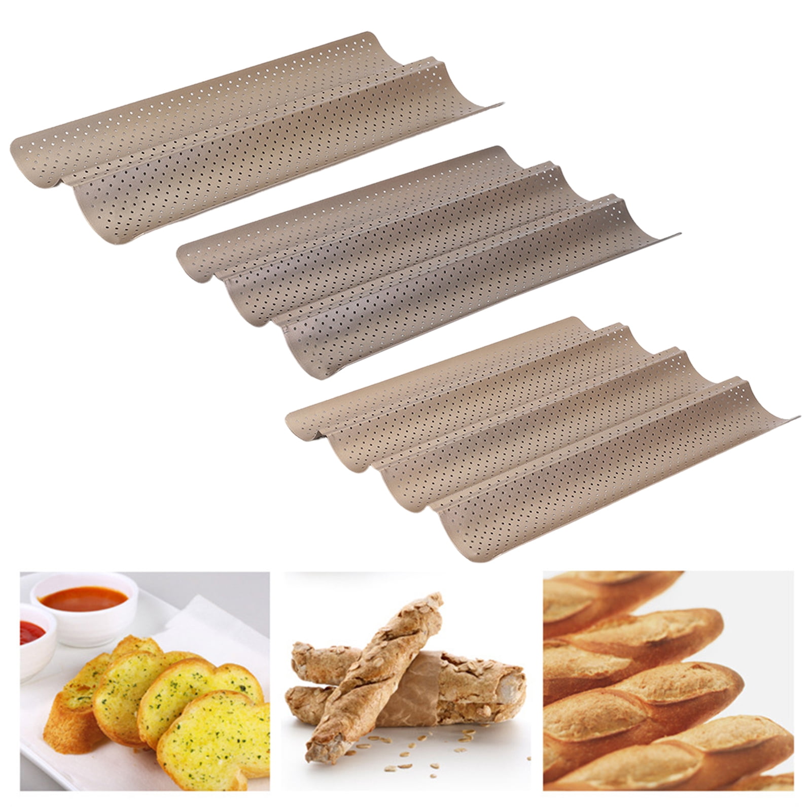 HZLXW Baguette Bread Pan Non-Stick Wavy Baguette Mold Perforated ...