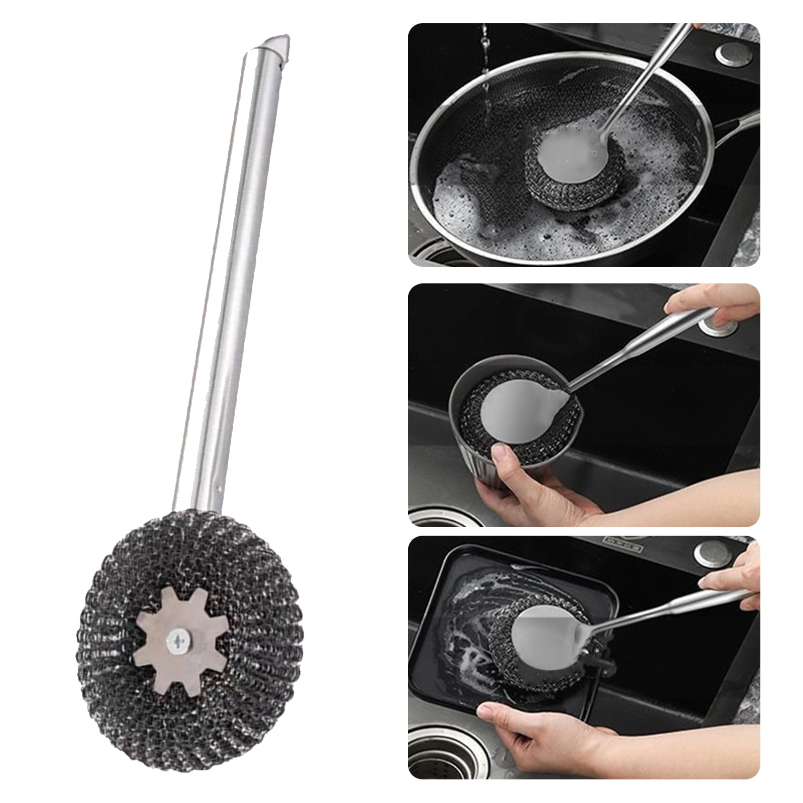 HZLXW Baking Steel Wire Scrubber with Long Handle Easy to Clean Heavy ...