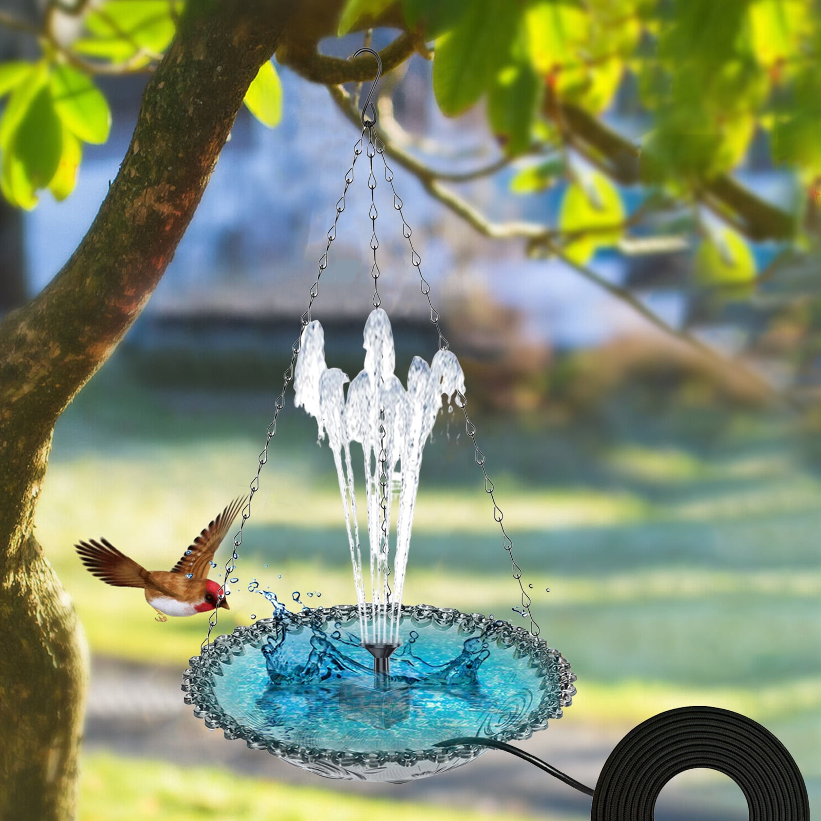 HZLXW Bird Bath with Fountain Hanging Bird Feeder Bowl Outdoor Bird ...