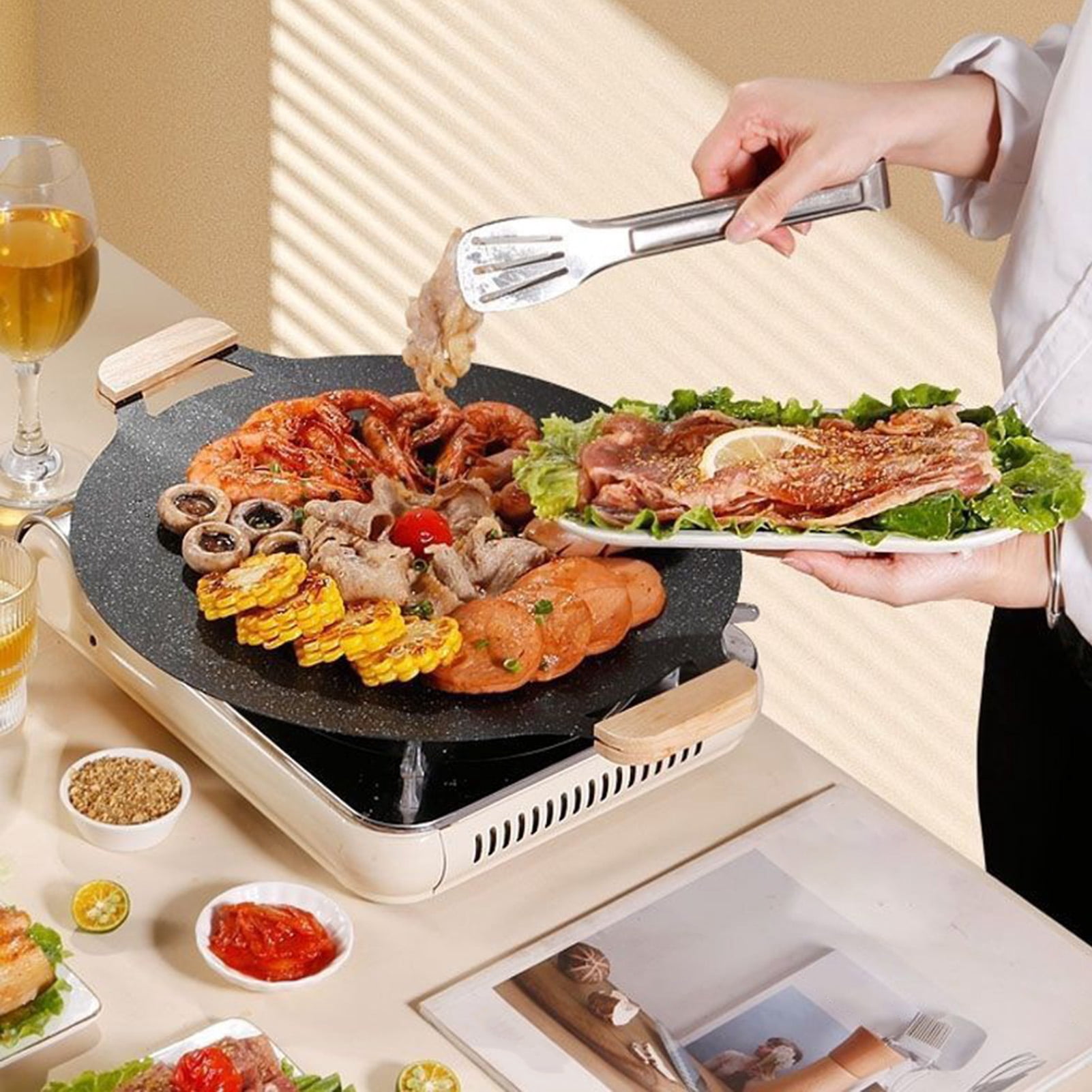 HZLXW Cast Iron Baking Tray with Handles Non-stick Round Frying Pan for ...