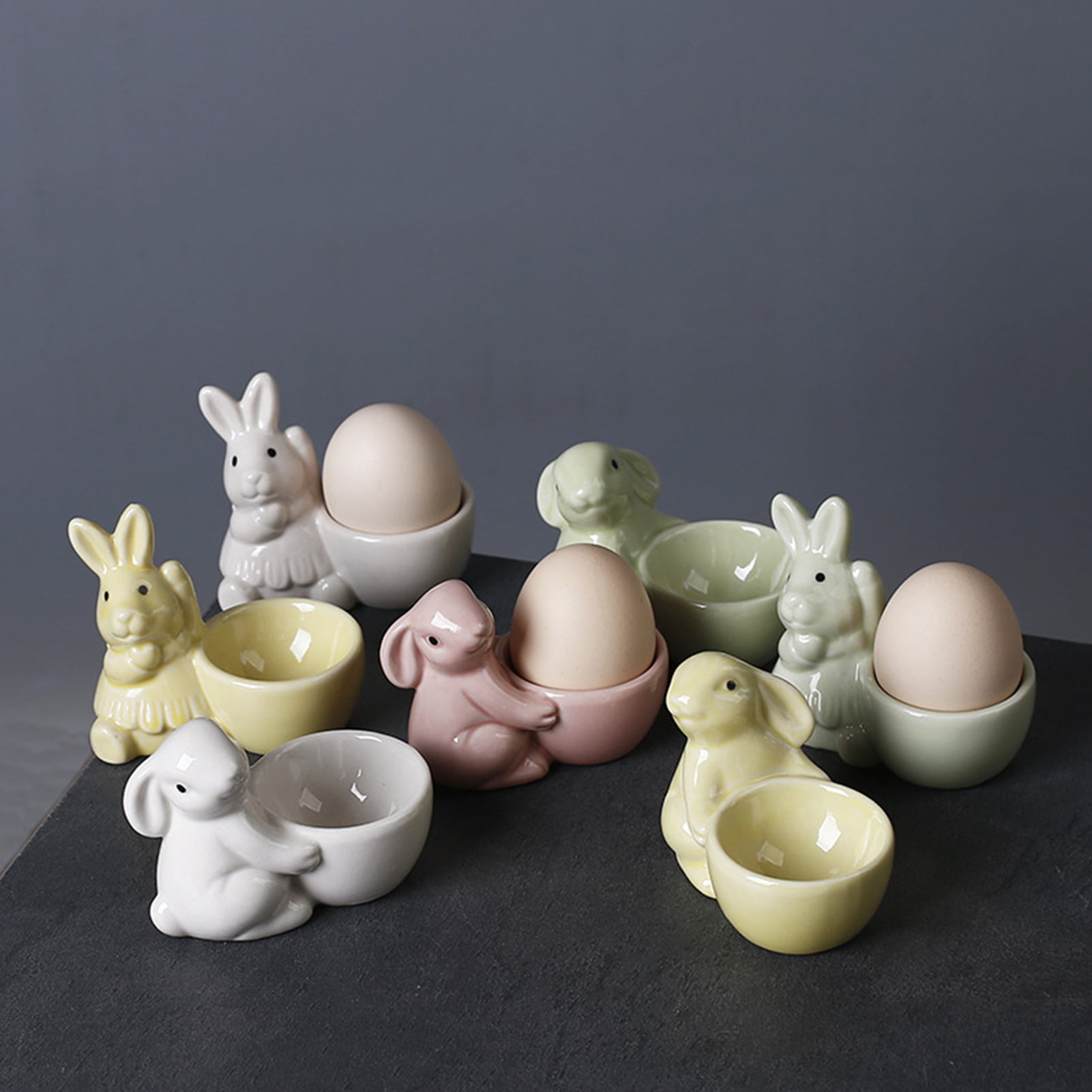 HZLXW Ceramic Bunny Egg Cup Breakfast Table Decor Egg Holder Rabbit Egg ...