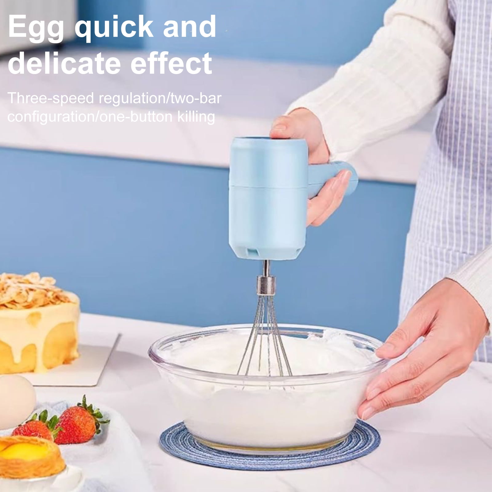 HZLXW Cordless Electric Egg Beater Handheld Mixer 3-Speed Control USB ...