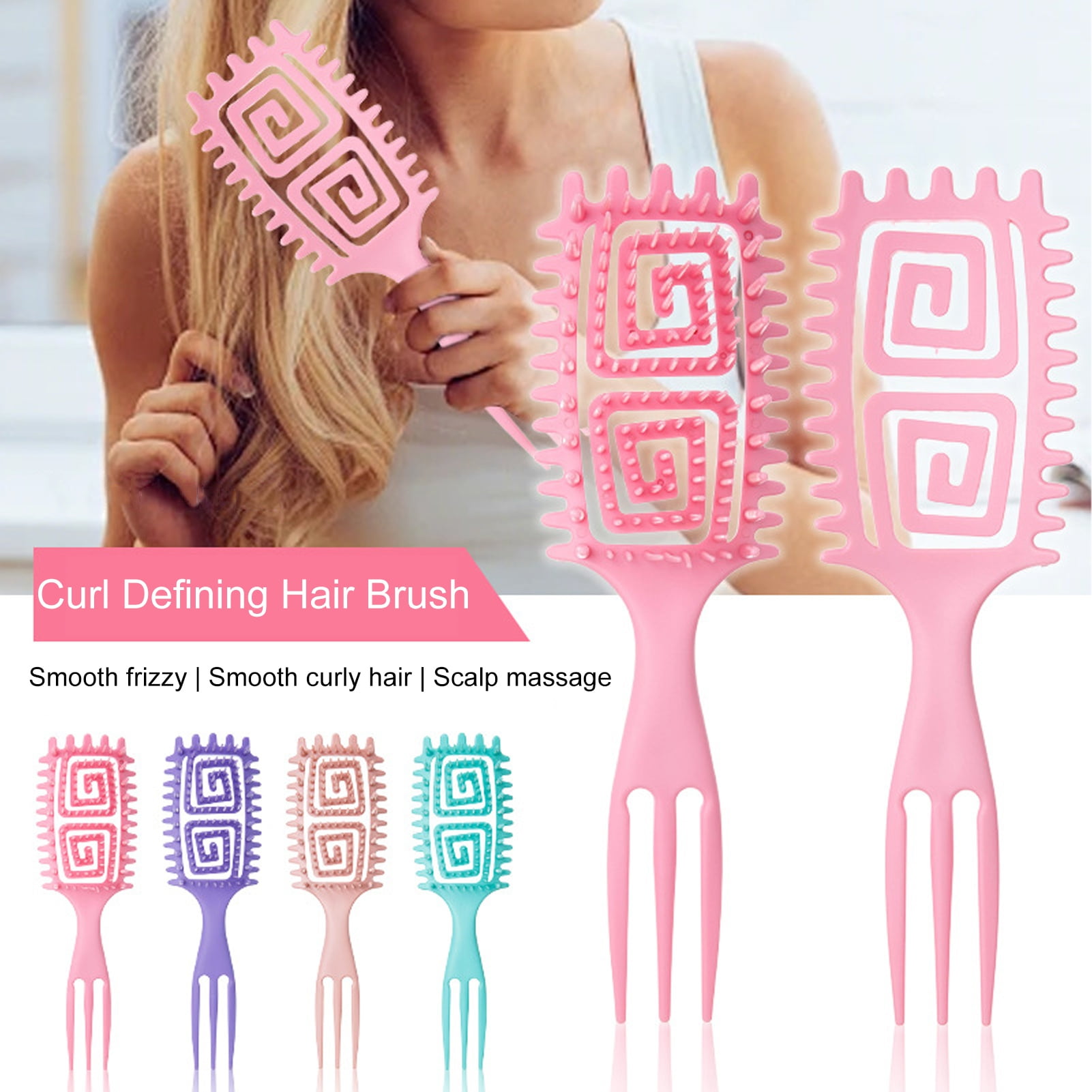 HZLXW Curl Defining Hair Brush 3-Fork Handle Soft Bristles Scalp Massage Air Cushion Comb Curly ...