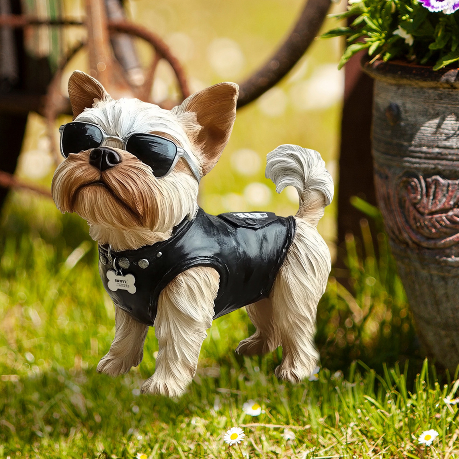 HZLXW Dog Garden Stake Puppy in Vest Sunglasses Outdoor Decor Stake ...