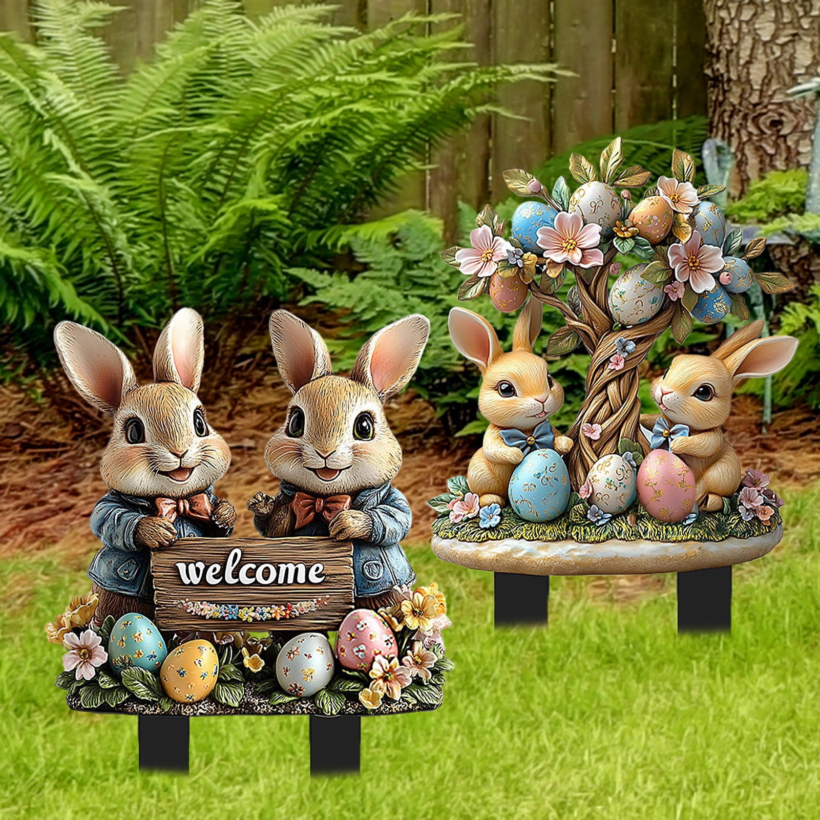 HZLXW Easter Garden Stake 2D Acrylic Bunny Yard Decor Stake Cartoon ...