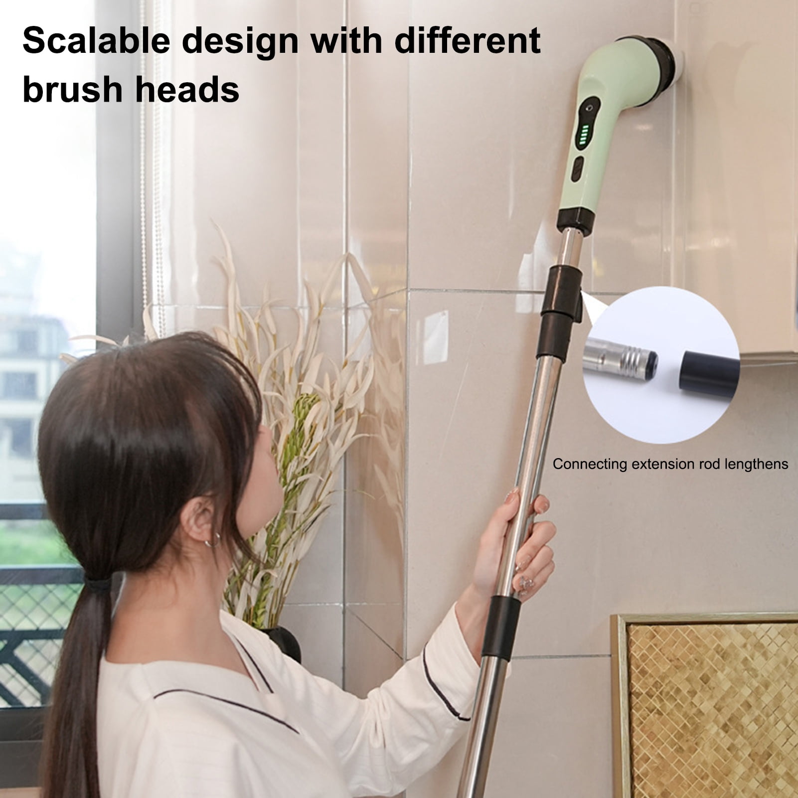 HZLXW Electric Cleaning Brush with 3 Replaceable Brush Head Adjustable ...