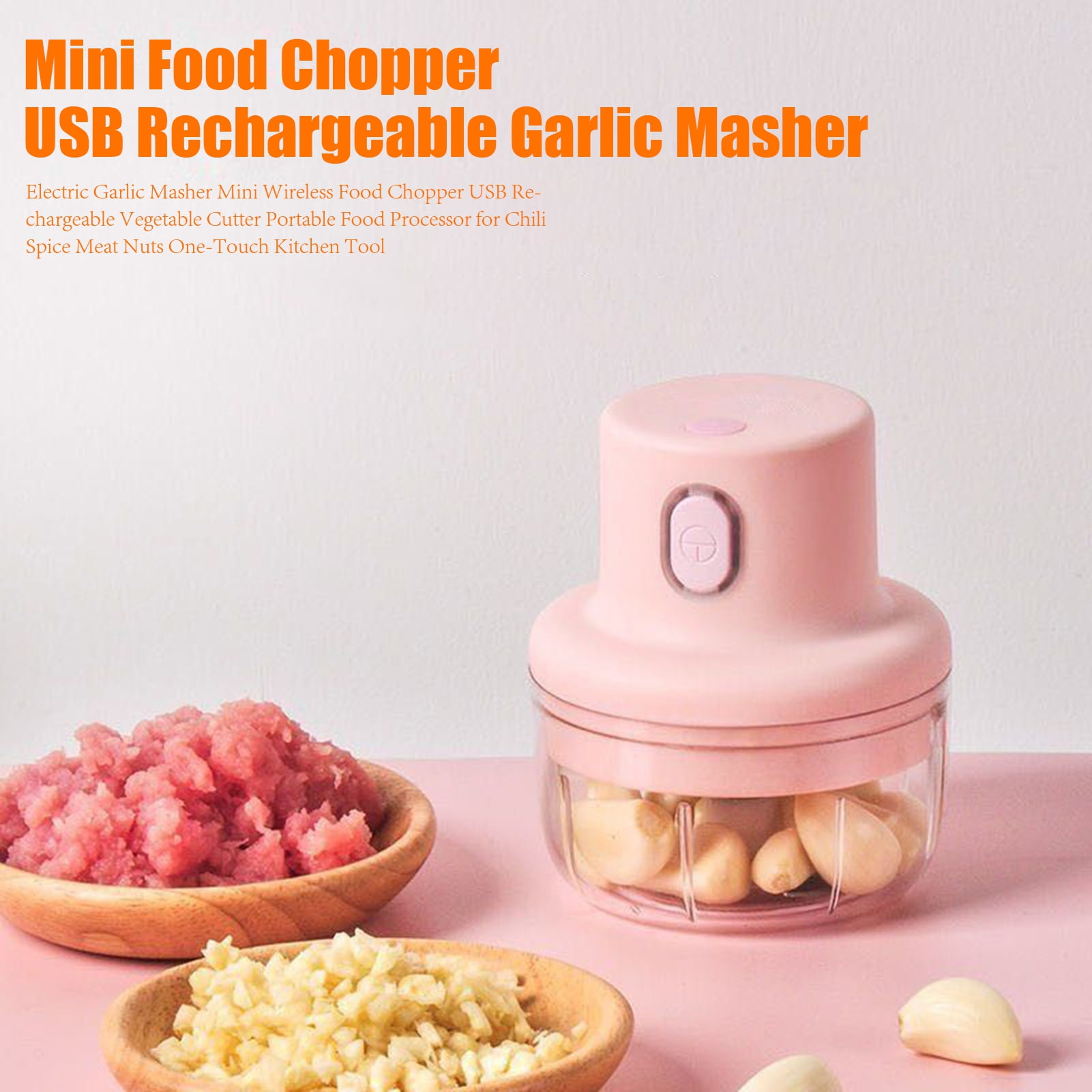 HZLXW Electric Garlic Masher Mini Wireless Food Chopper USB Rechargeable Vegetable Cutter ...