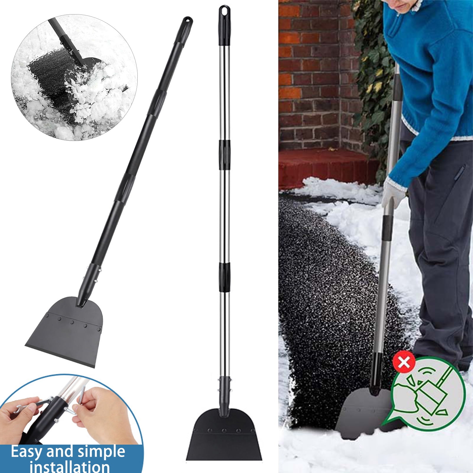 HZLXW Flat Snow Shovel Ice Scraper 55 Inch Steel Snow Ice Chopper with ...