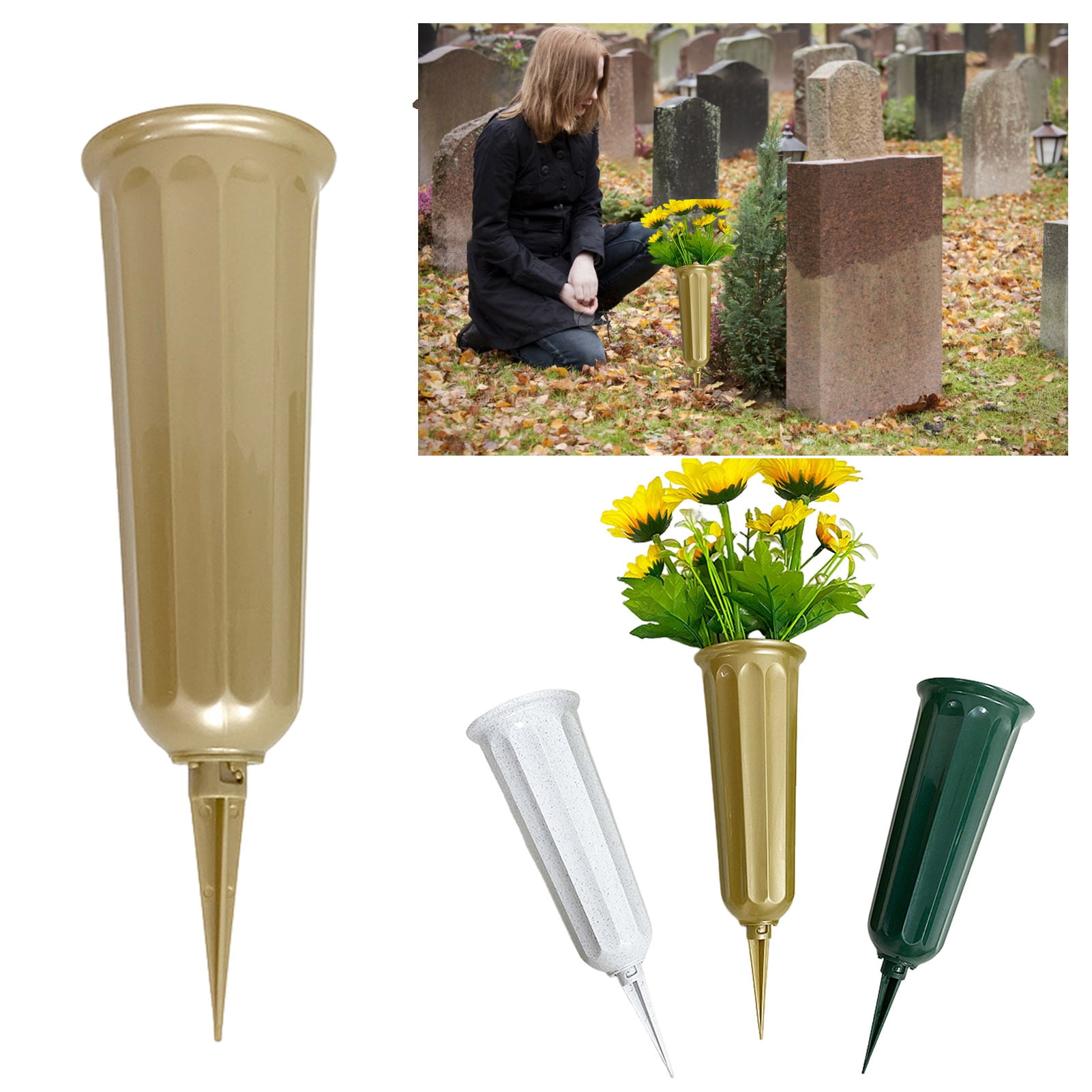 HZLXW Flower Holder with Spike Memorial Day Cemetery Flower Vase ...