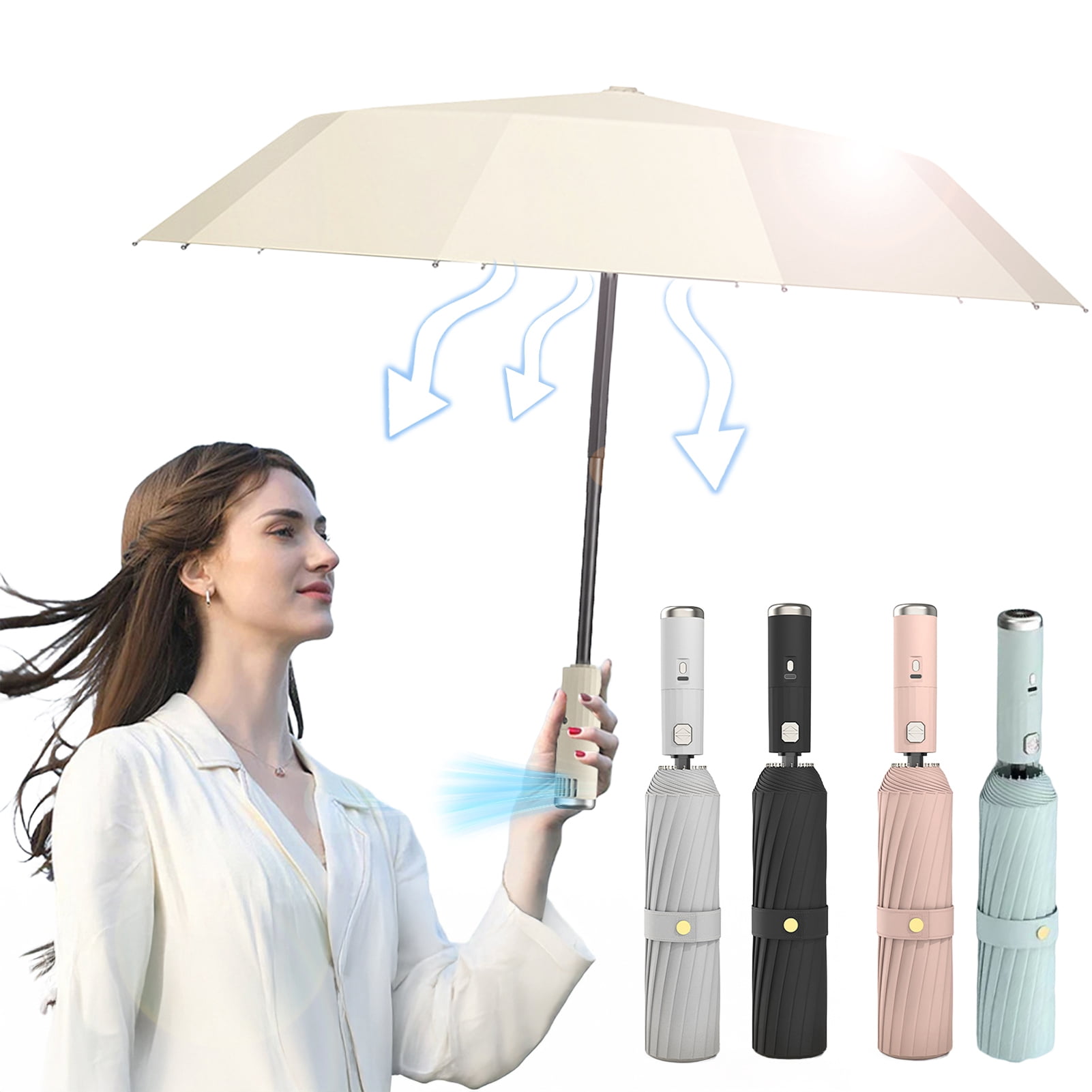 HZLXW Folding Umbrella with Fan 3 Speed Adjustable USB Rechargeable UV ...