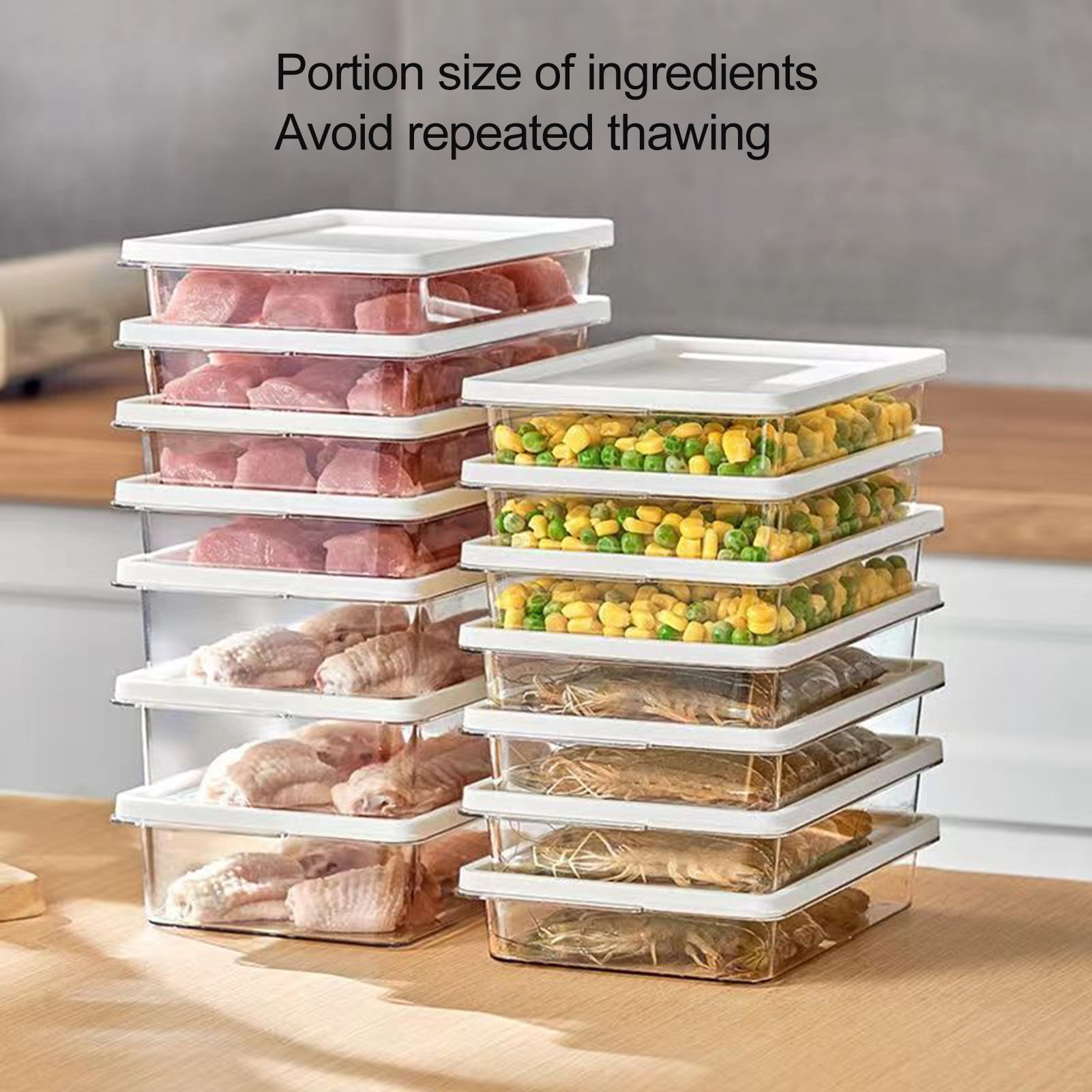 HZLXW Food Preservation Box Stackable Freezer Fridge Organizer with Lid Anti-Frost Reusable Food ...