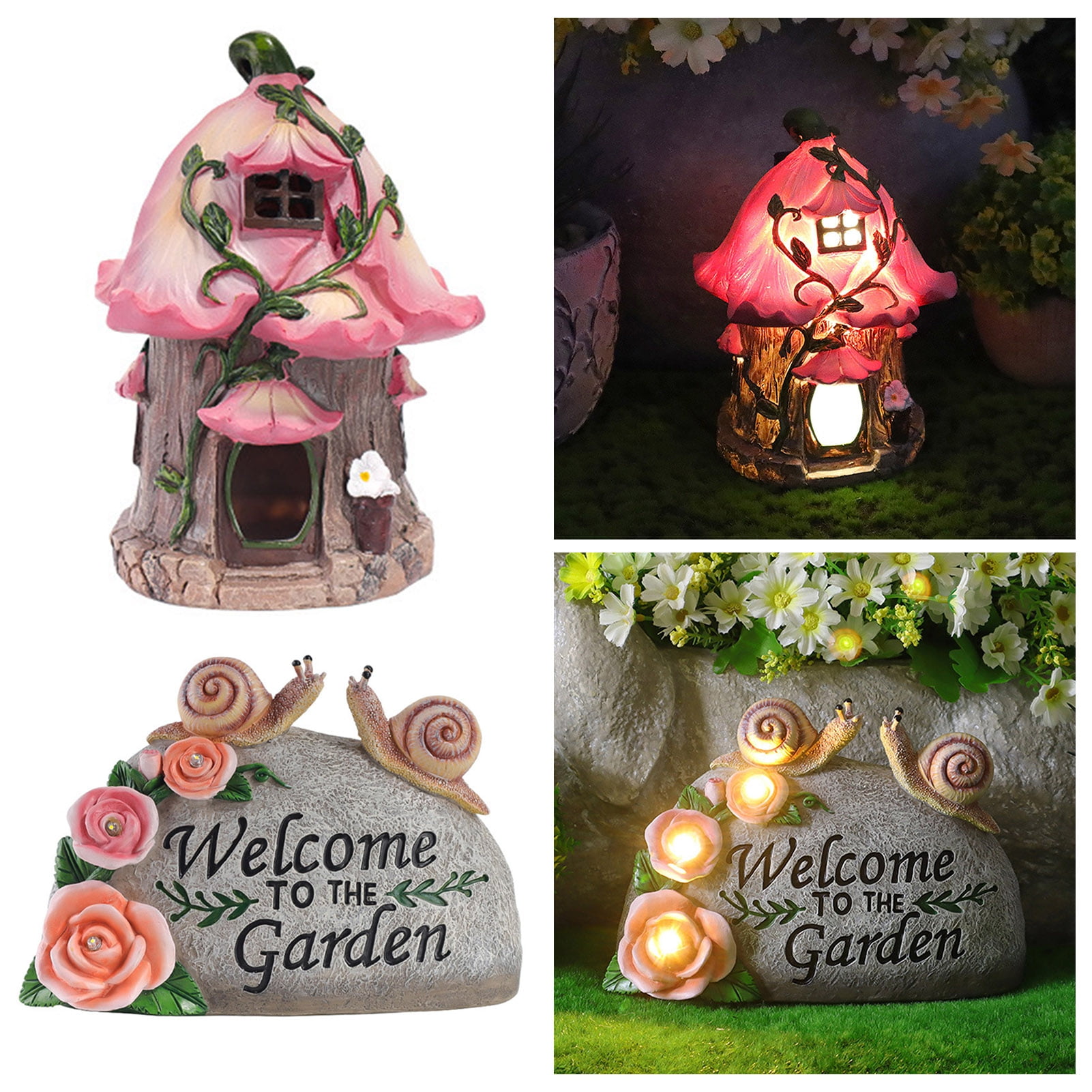 HZLXW Garden Statue Solar Light Resin Outdoor Snail Welcome Figurine ...