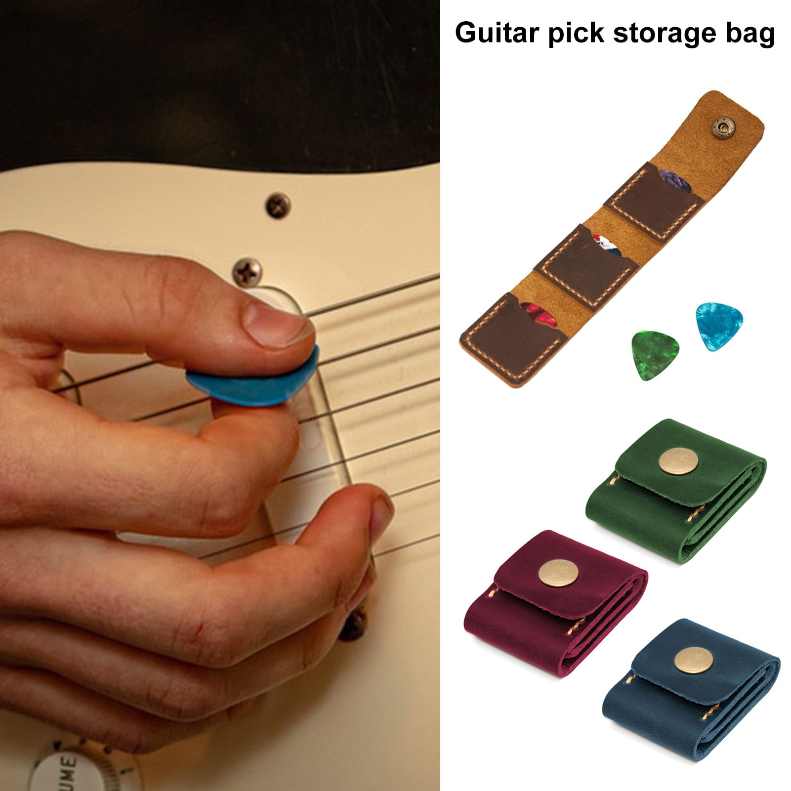 HZLXW Guitar Pick Case 3 Slots Pick Holder Bag Faux Leather Guitar Pick ...
