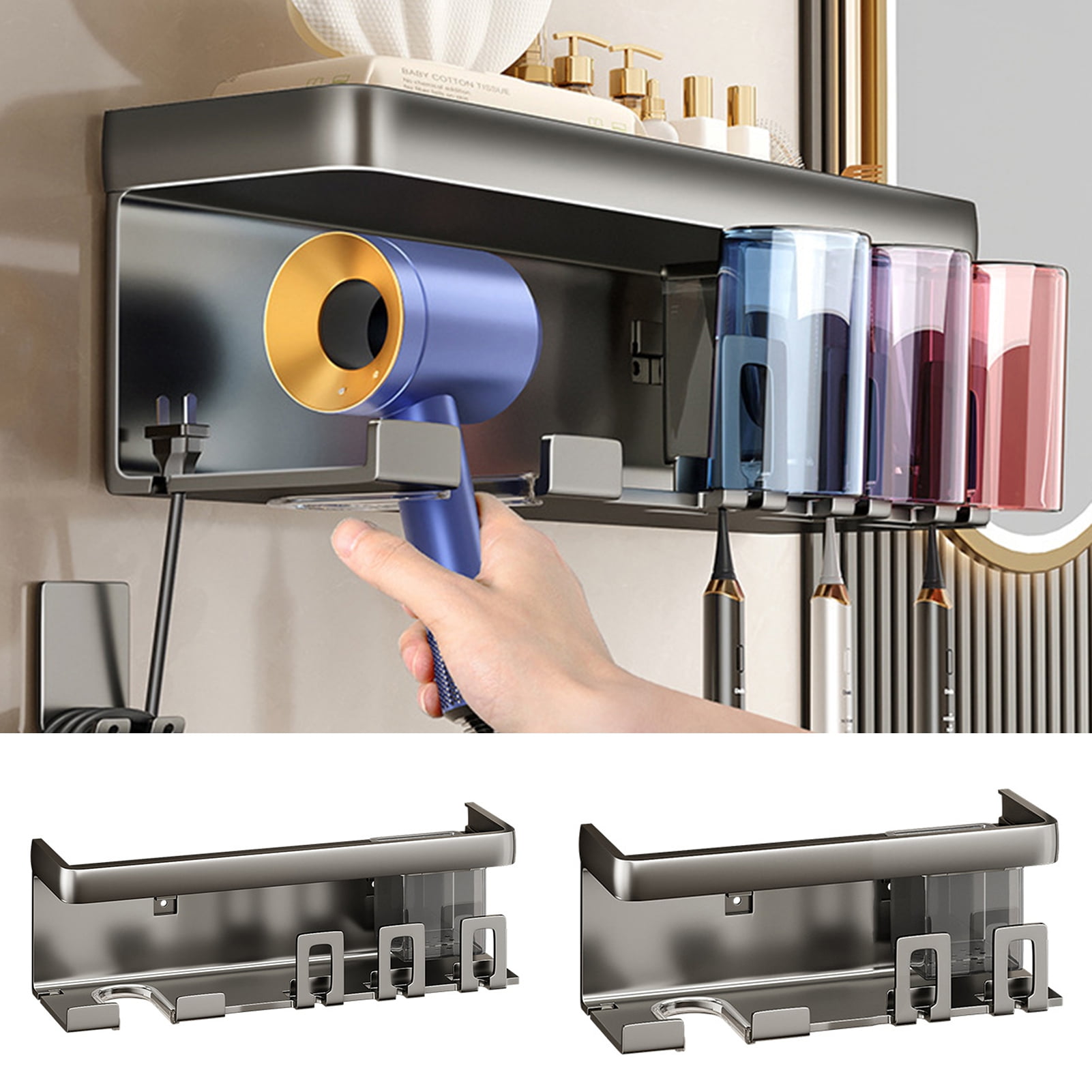 HZLXW Hair Dryer Holder with Toothbrush Toothpaste Organizer Strong ...