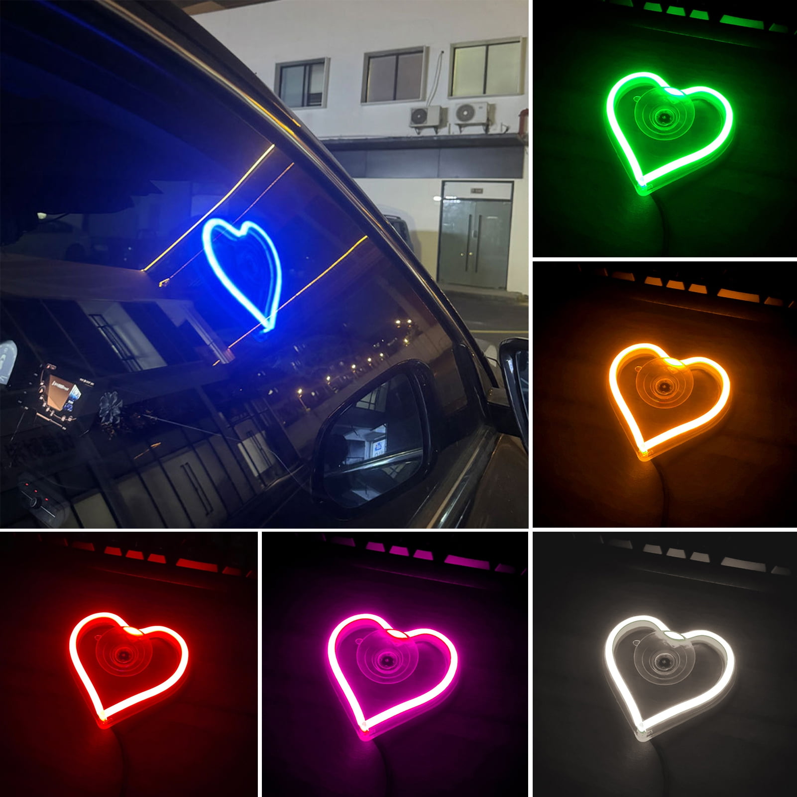 HZLXW Heart-Shaped LED Neon Light Strobe Flash Modes Super Bright ...
