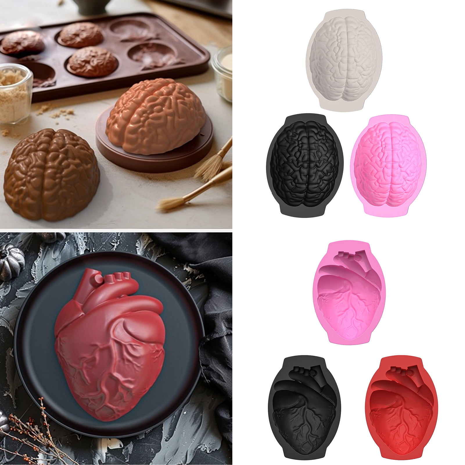 HZLXW Human Heart Fondant Mold Silicone Brain Shape Cake Mold for ...