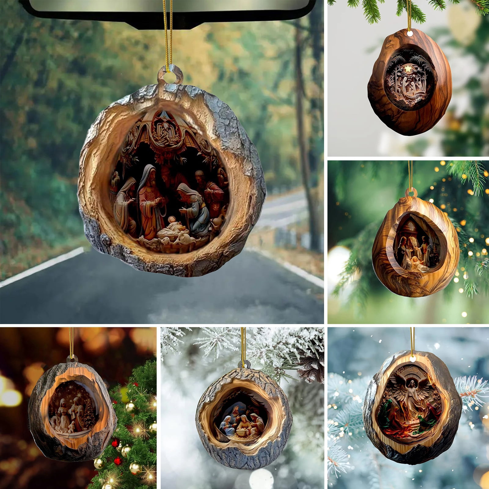 HZLXW Jesus Birth Ornament 2D Acrylic Car Mirror Decor Oval Design ...
