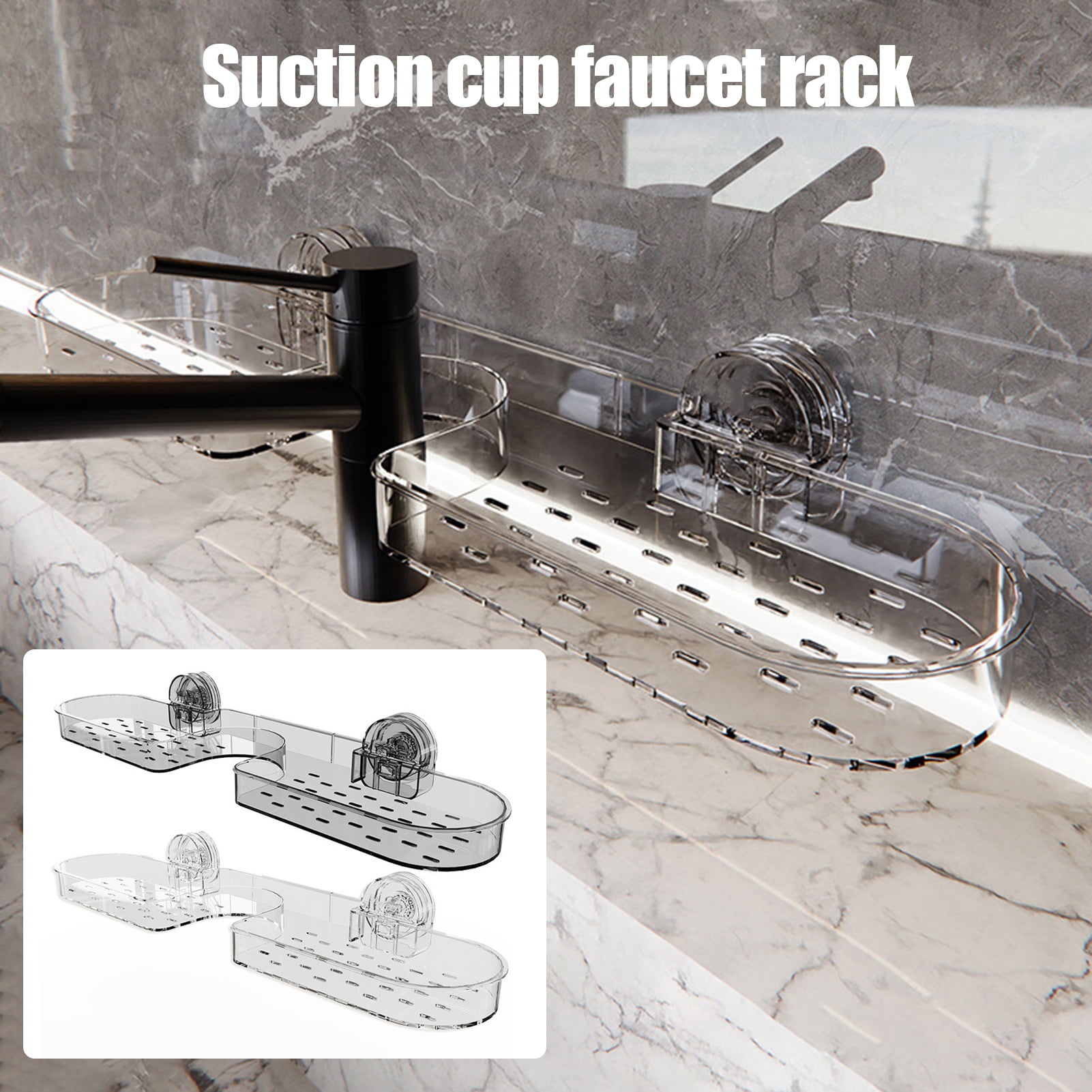 HZLXW Kitchen Sink Faucet Organizer Suction Cup Sponge Holder Large ...