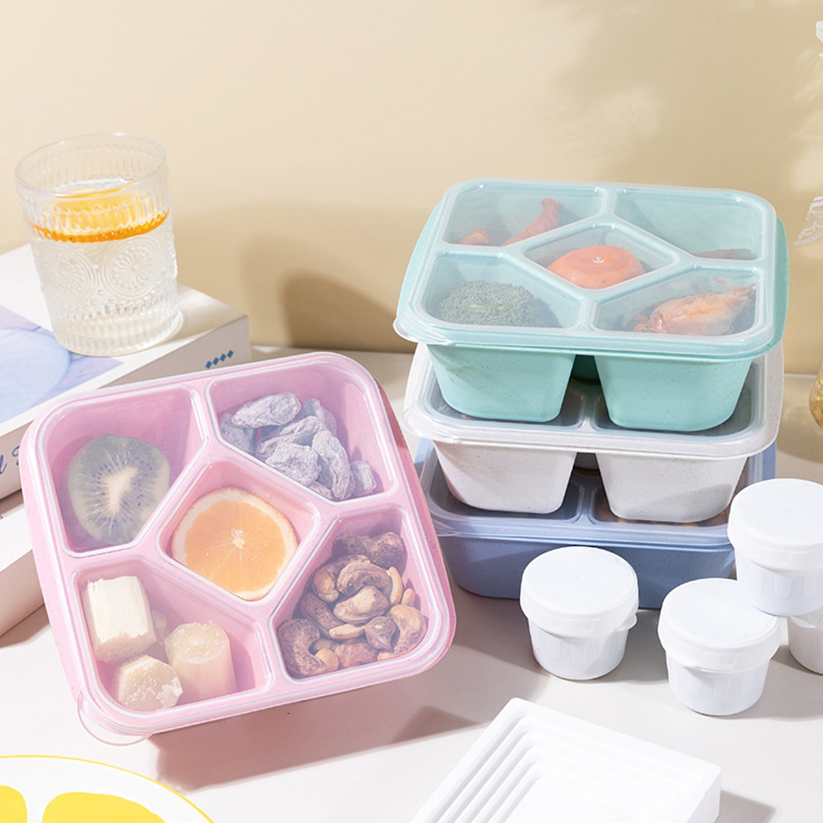 HZLXW Large Snack Box Container with Lid 5-Compartment Divided Serving ...
