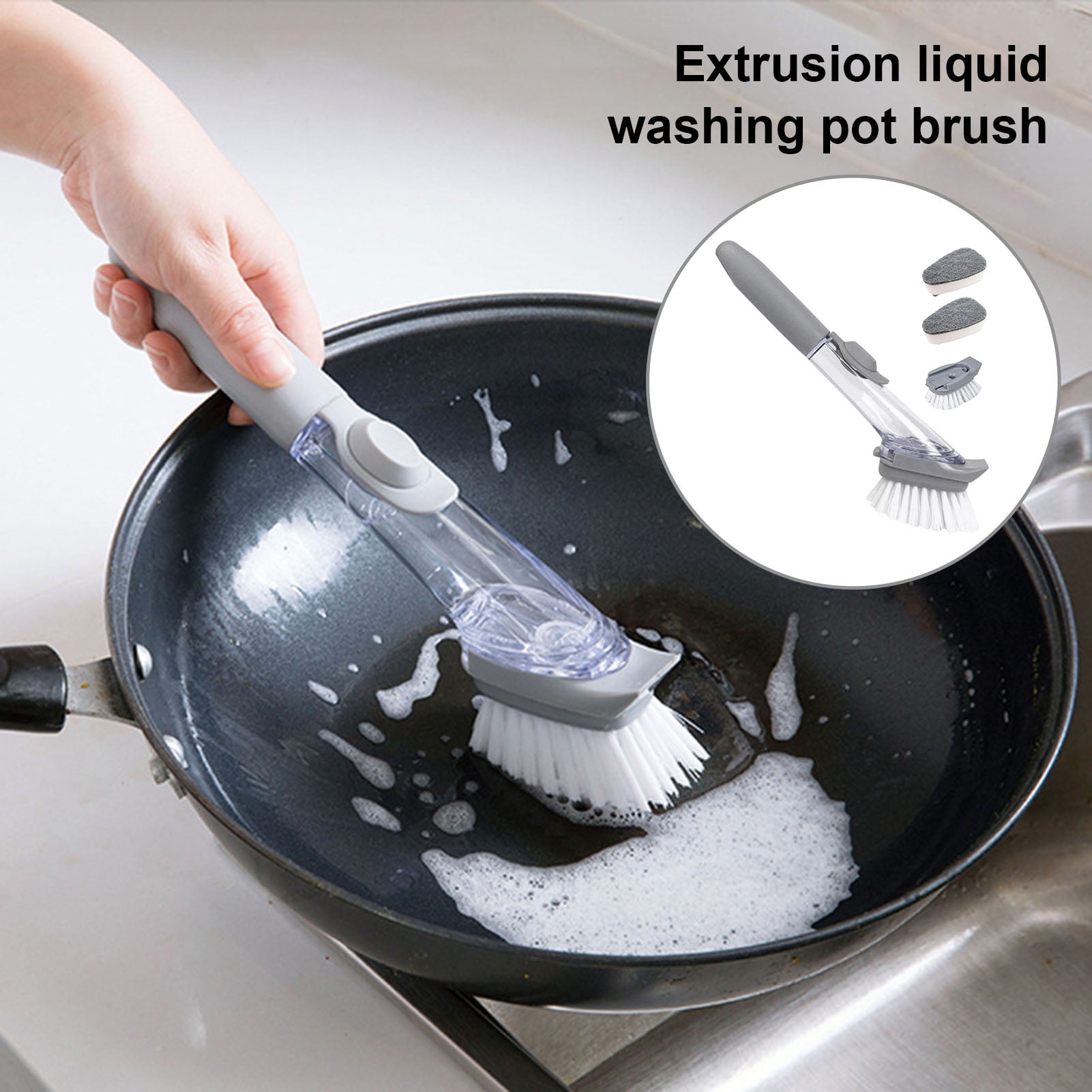 HZLXW Liquid Cleaning Brush with 1 Handle 2 Bristle 2 Sponge Heads ...