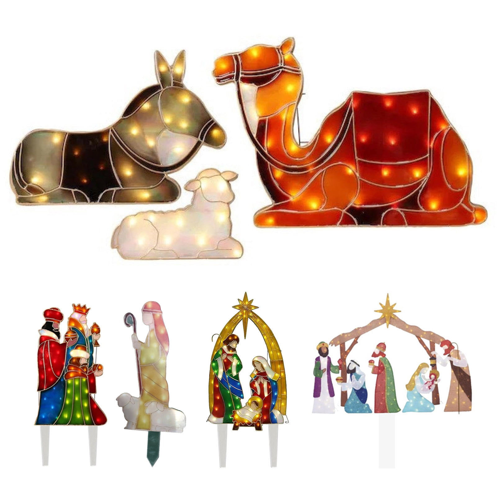 HZLXW Nativity Scene Garden Stake Lighted Holy Family Ground Stake ...