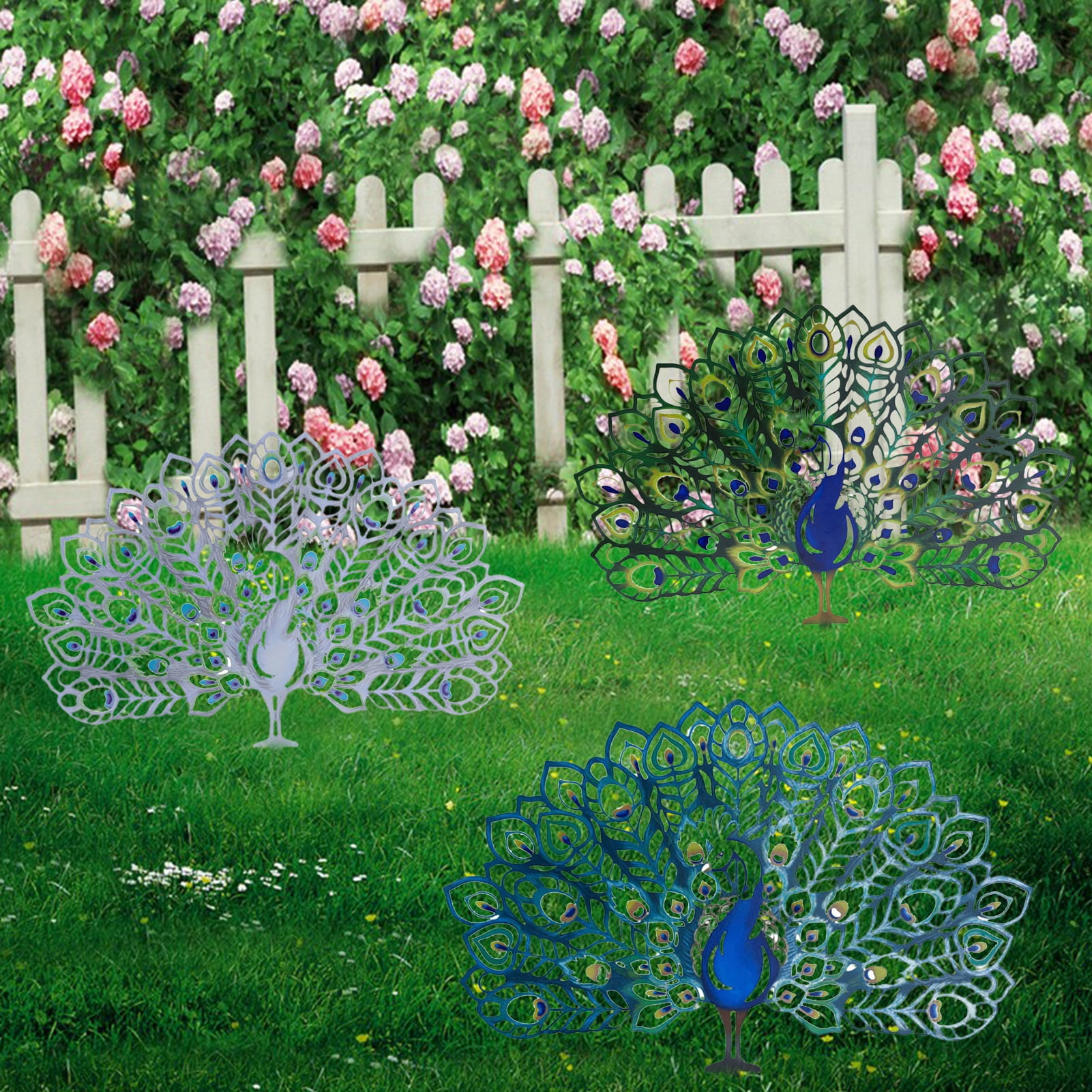 HZLXW Peacock Garden Stake Easy Installation Hollow Metal Yard Art ...