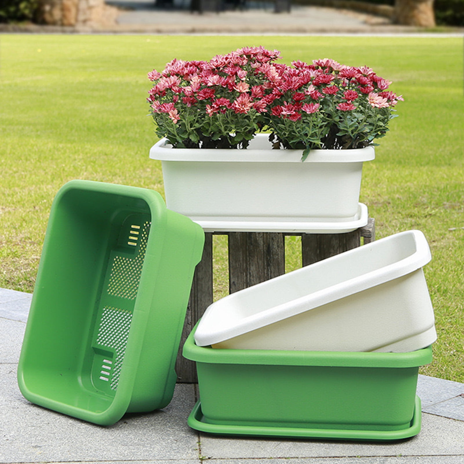 HZLXW Rectangular Flower Box Mesh Bottom Flower Pot with Saucer ...