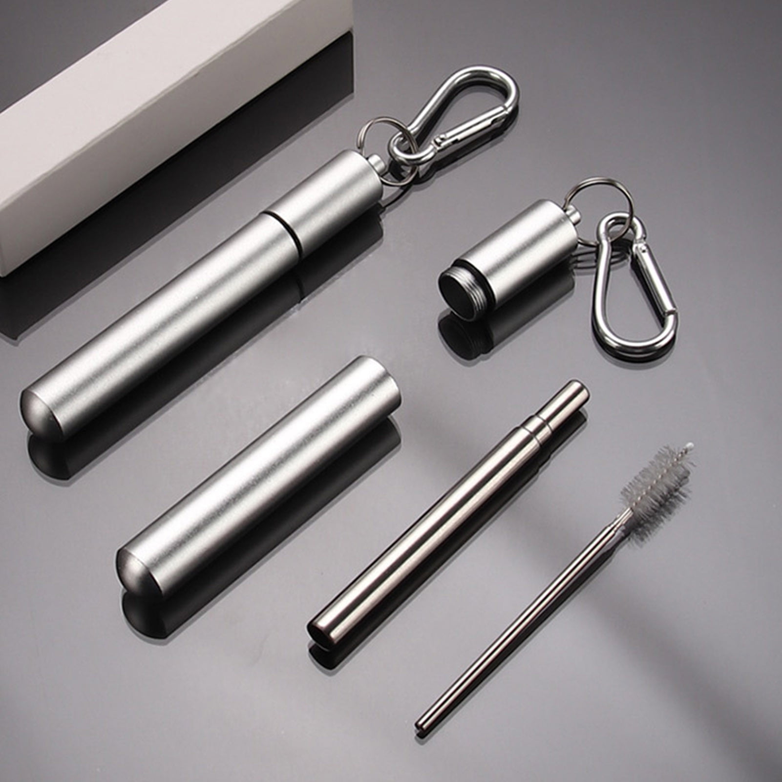 HZLXW Retractable Stainless Steel Straw with Keychain Cleaning Brush ...