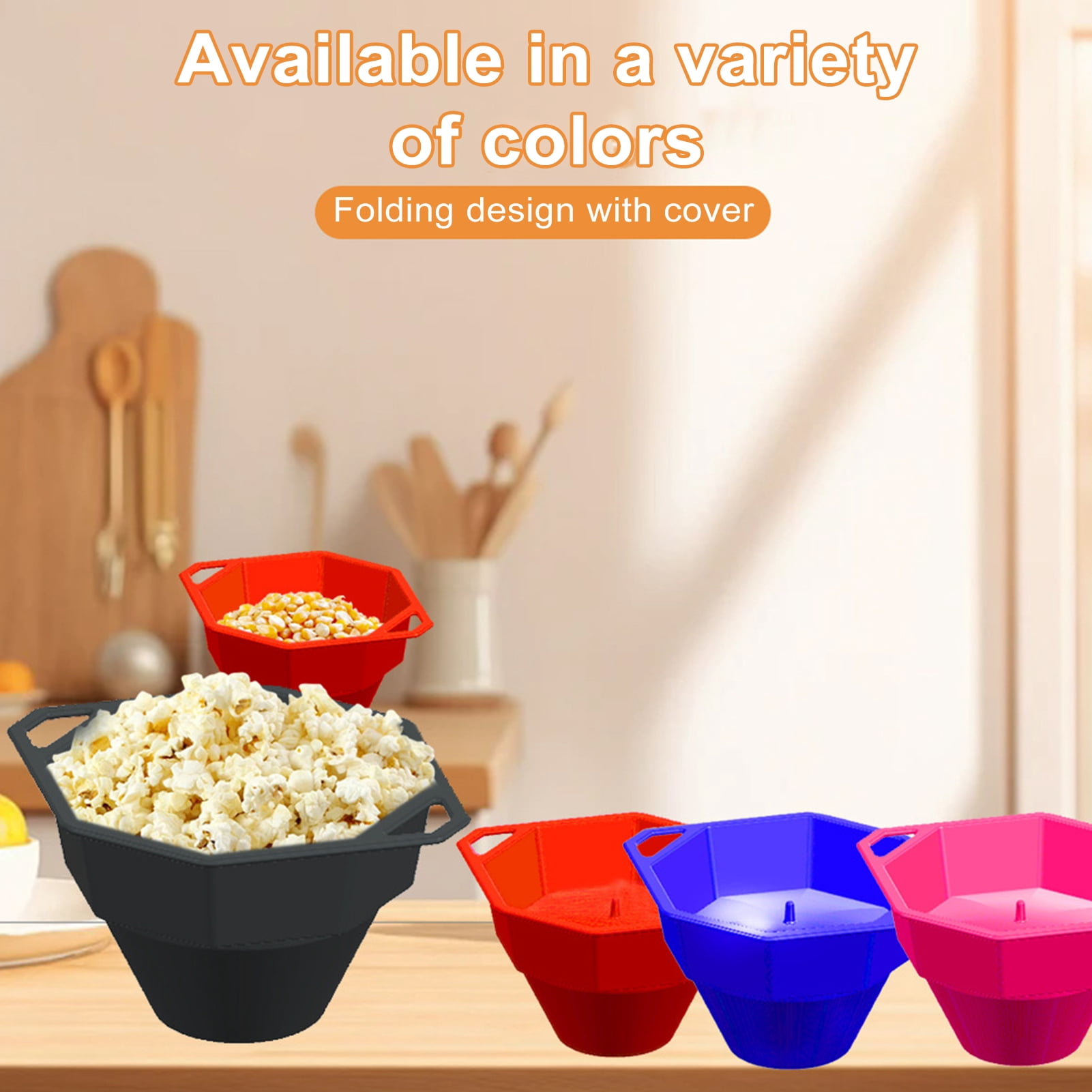 HZLXW Silicone Microwave Popcorn Maker Collapsible Bowl with Lid Handle ...