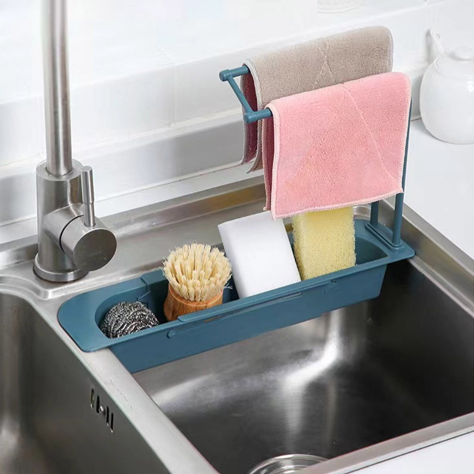 HZLXW Sink Storage Shelf Towel Rack Expandable Telescopic Design ...
