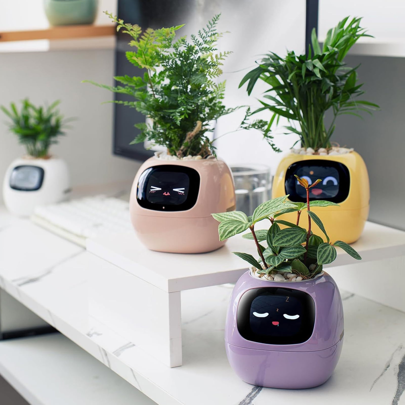 HZLXW Smart Flowerpot with Expressions AI Smart Planter Robot Virtual Pet Smart Flowerpot with 7 ...